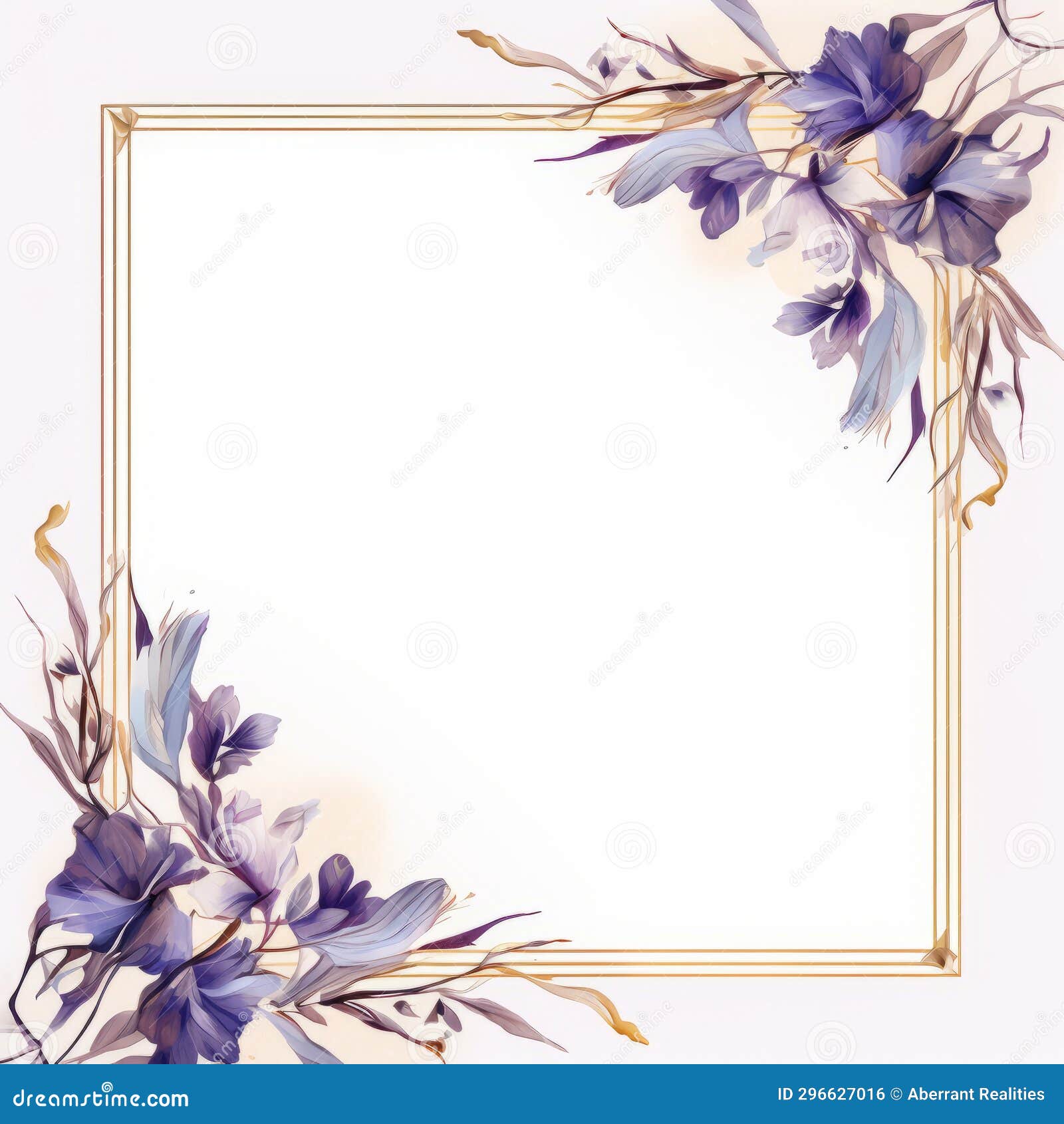 A Square Frame with Purple Flowers and Leaves on a White Background ...