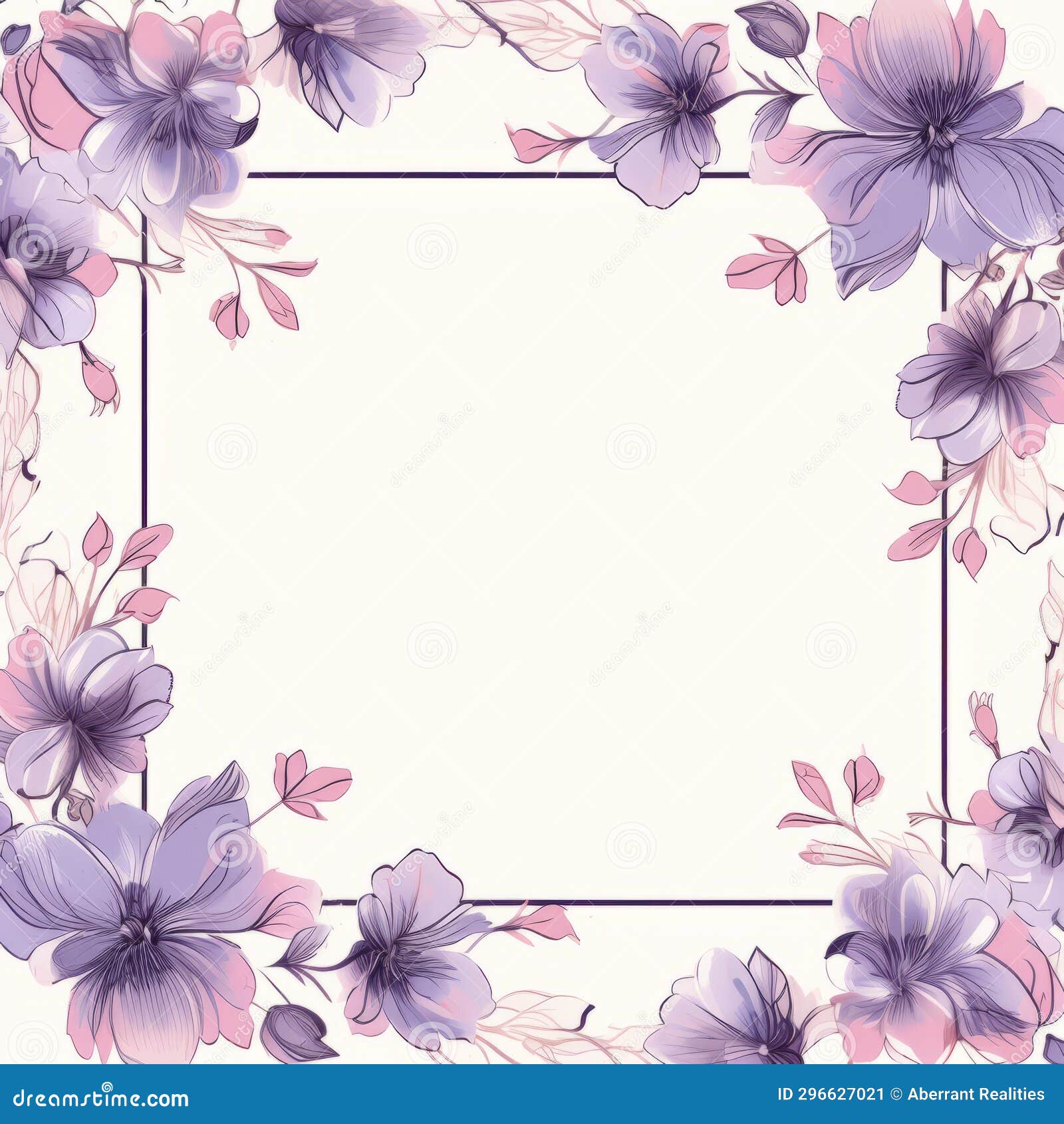 A Square Frame with Purple Flowers on a White Background Stock ...