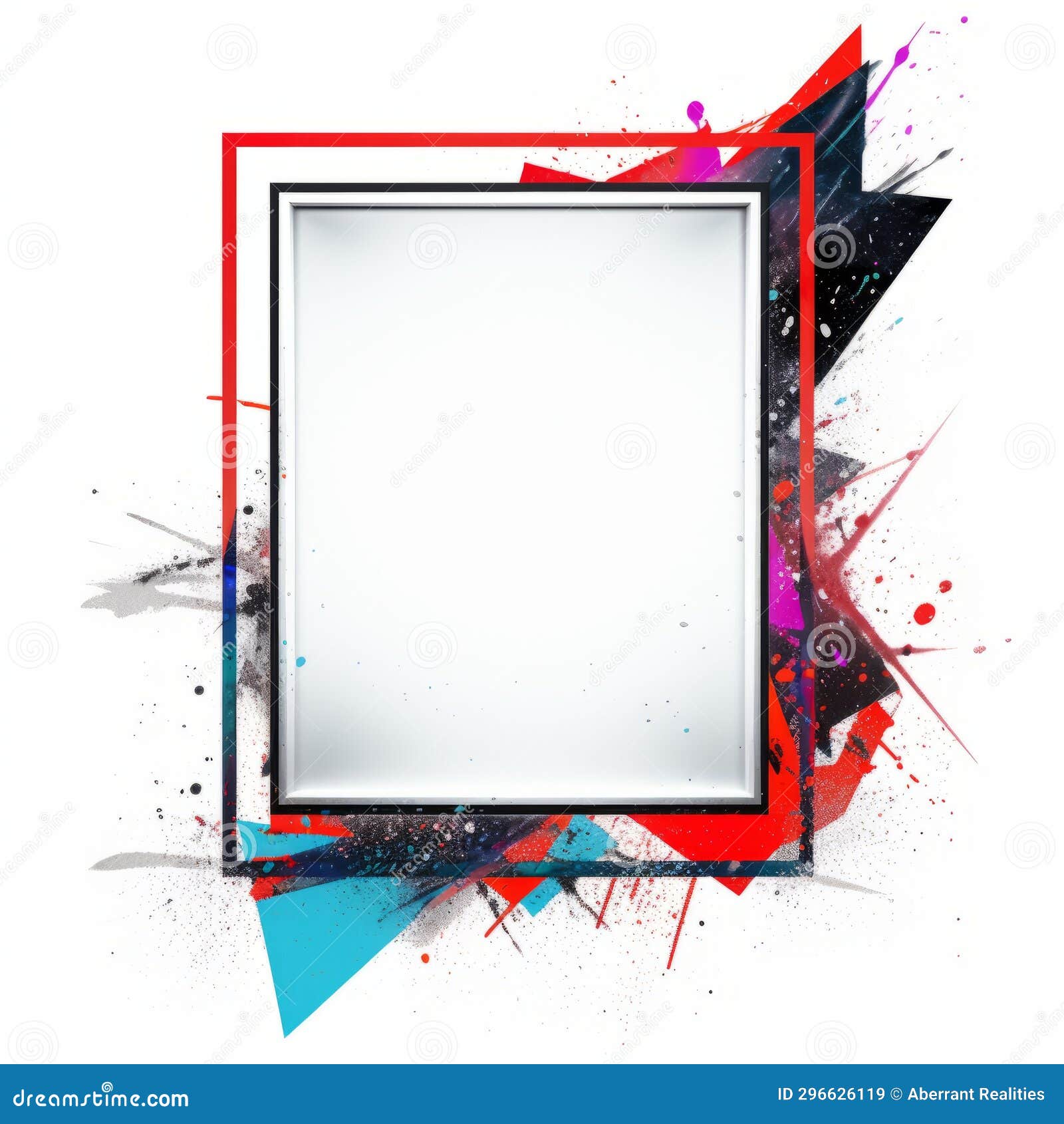 A Square Frame with a Red Blue and Black Paint Splatter on it Stock ...