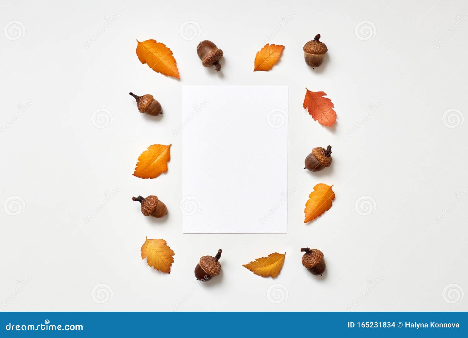 Square Frame of Red Leaves and Acorns on the White Background Stock ...