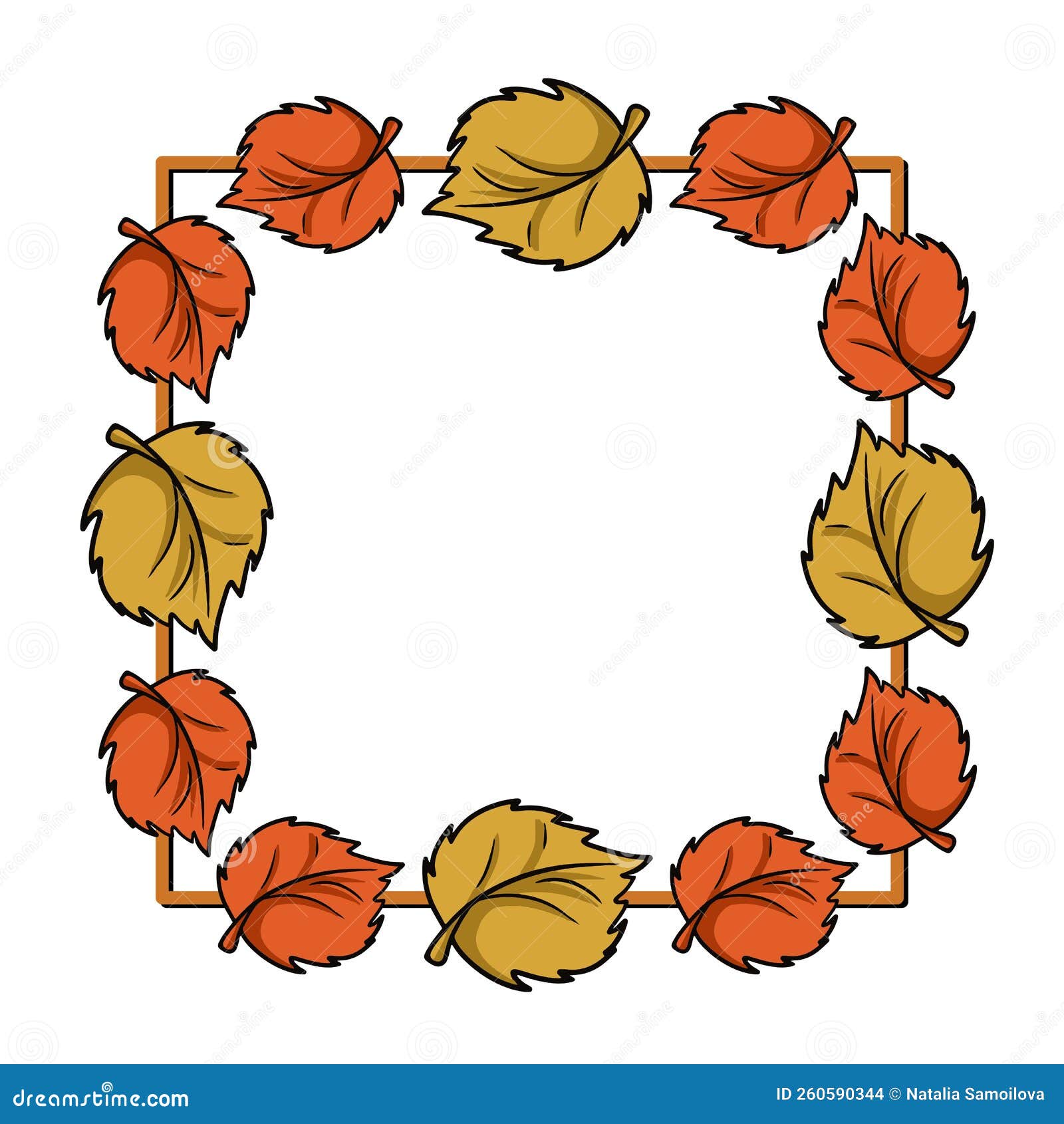 Square Frame, Red-orange Autumn Leaf from the Linden Tree, Copy Space, Vector Cartoon Stock ...