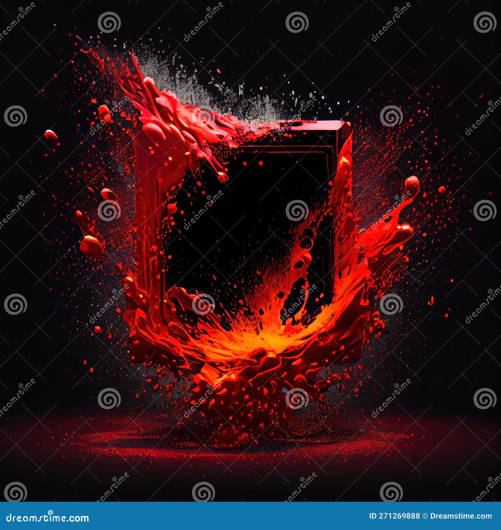 A Square Frame with Red Paint Splashes on Black Background. Stock ...