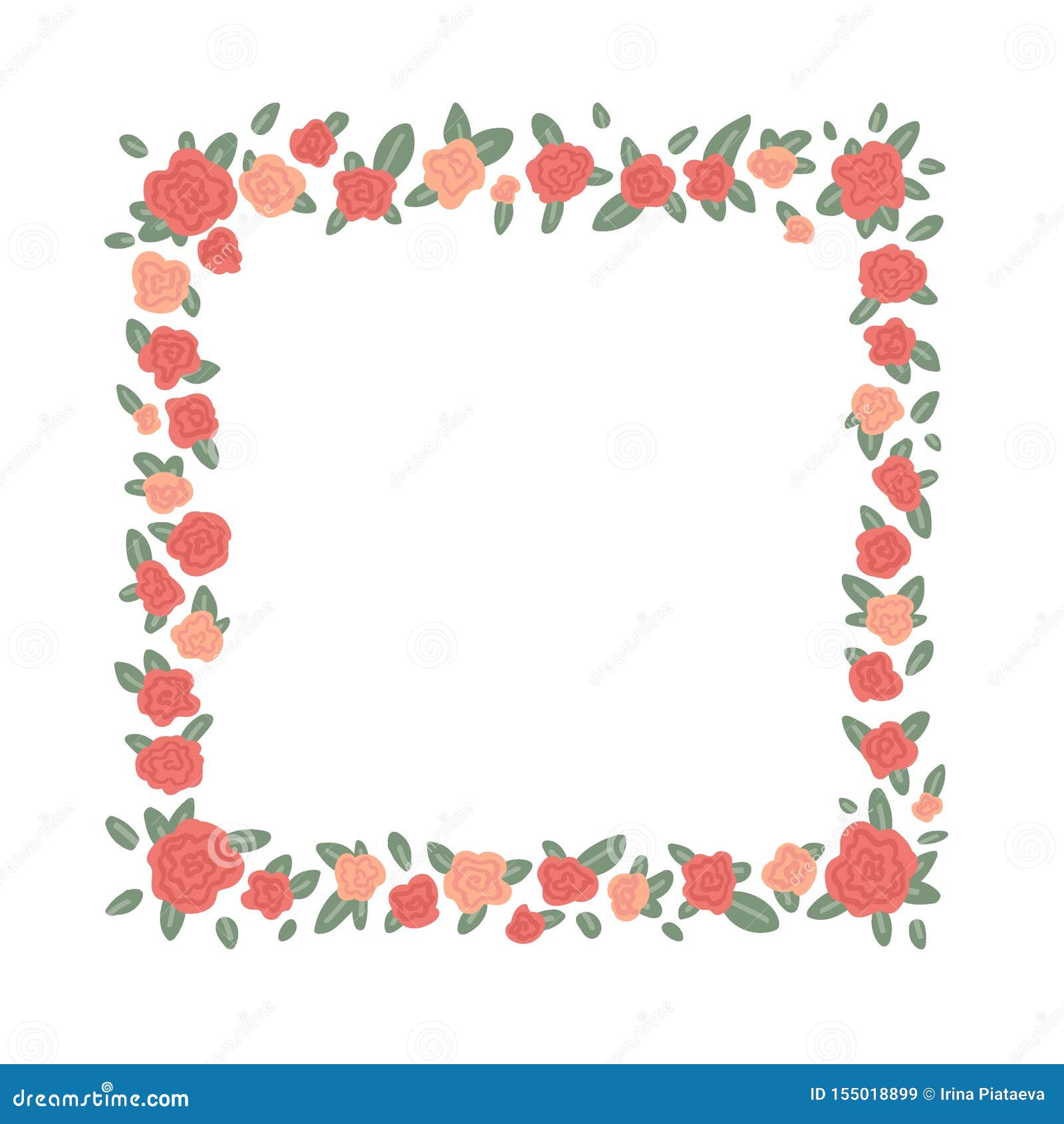 Square Frame of Rose Flowers Isolated on White Background. Vector ...
