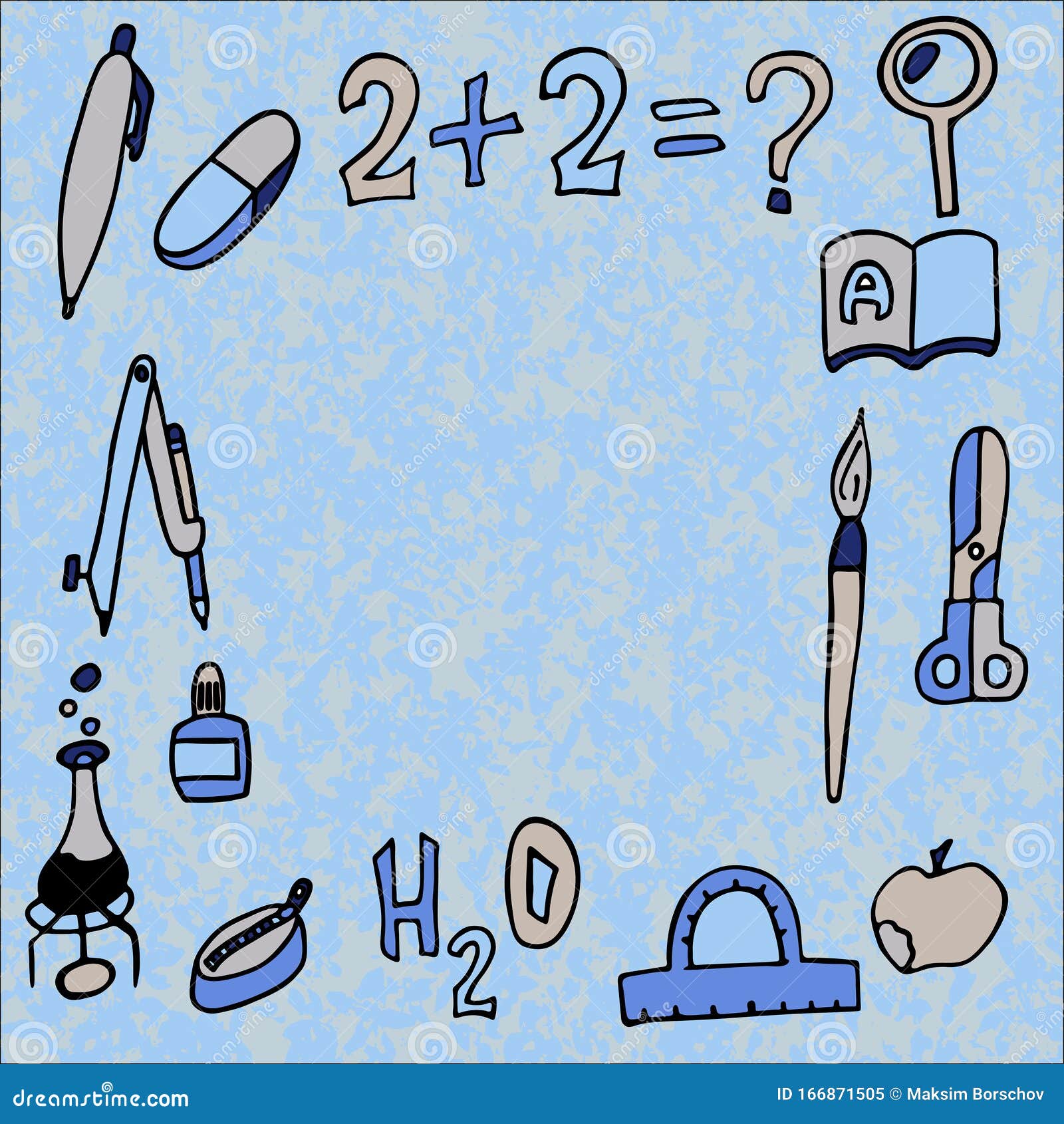 Square Frame from School Subjects with a Textured Background. Vector ...