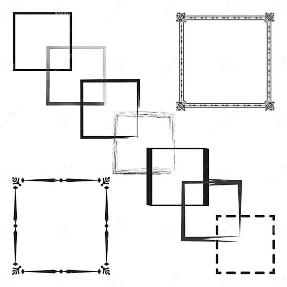 Square Frame Shapes. Decorative Corner Elements. Grunge Frame Outlines ...
