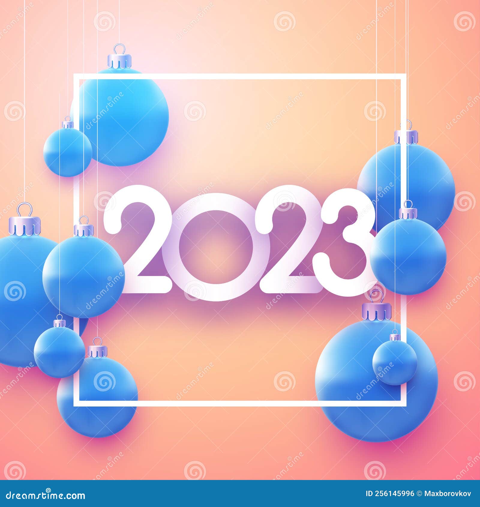 Square Frame with 2023 Sign and Realistic Blue Baubles Stock Vector ...