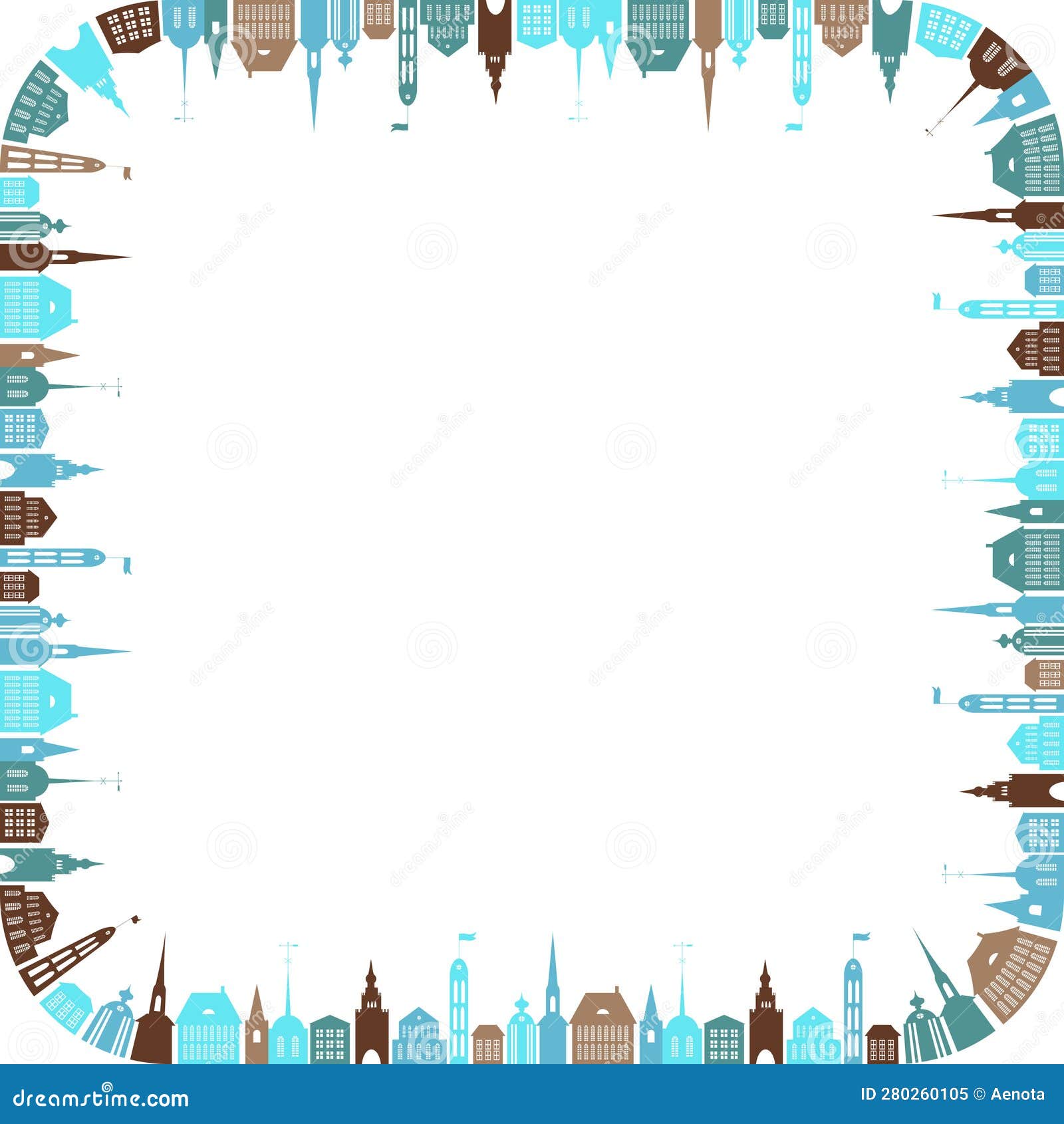Square Frame with Silhouettes of Houses Stock Vector - Illustration of ...