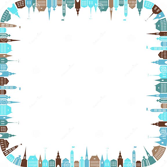 Square Frame with Silhouettes of Houses Stock Vector - Illustration of ...