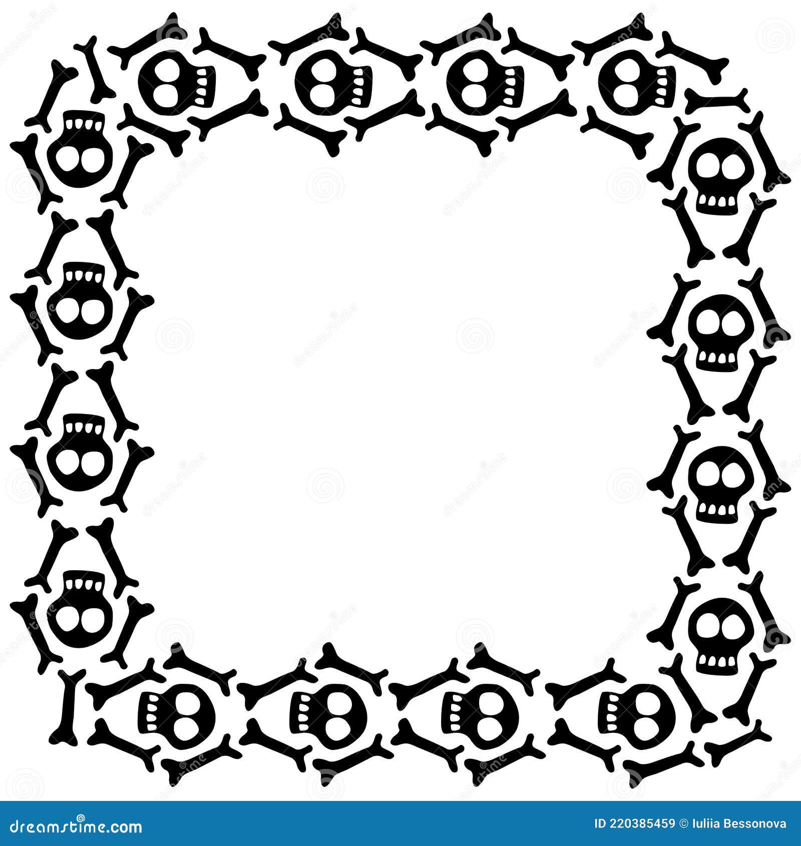 Square Frame with Skulls and Bones. Theme of Day of the Dead and Death ...