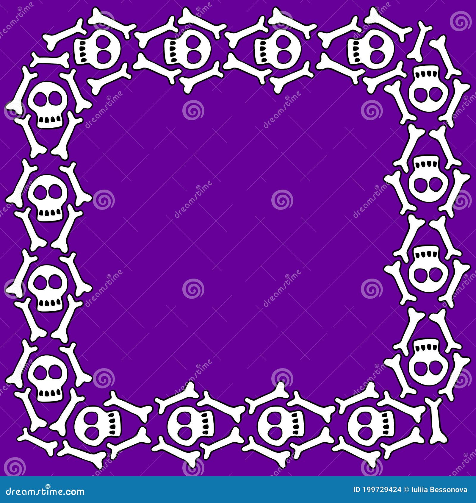 Square Frame with Skulls and Bones. Theme of Day of the Dead and Death ...