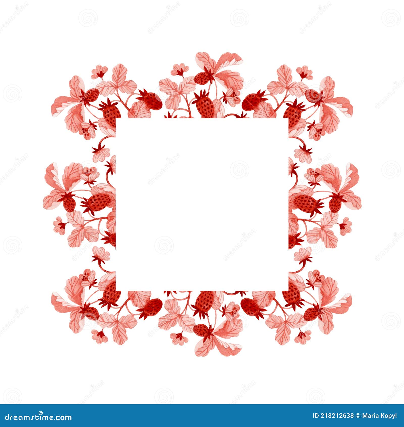 Square Frame with Stylized Leaves and Strawberries Hand Drawn in ...