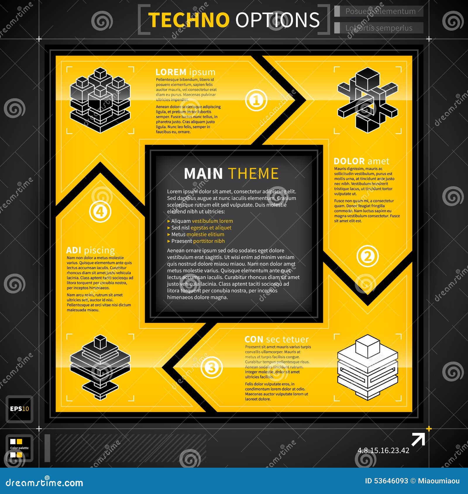 Square Frame in Techno Style Made of 4 Options. Stock Vector ...