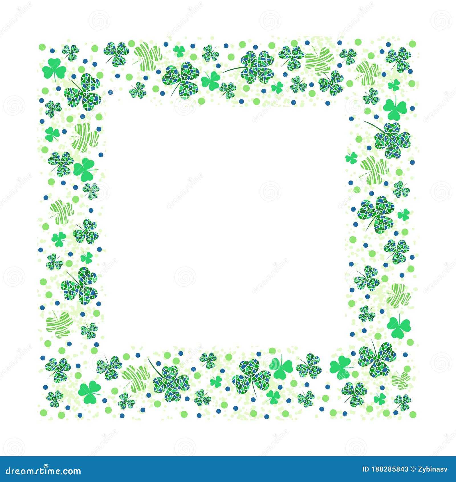 Square Frame Template with Clover Leaves and Textures. Design with ...