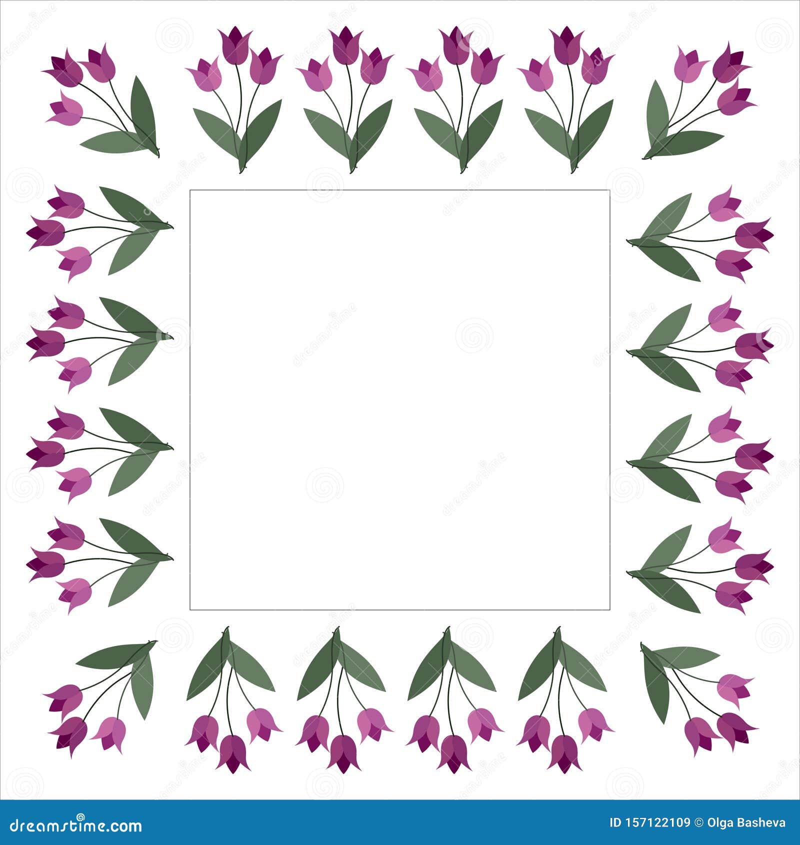 Square Frame with Tulip Flowers on a White Background. Vector Image for ...