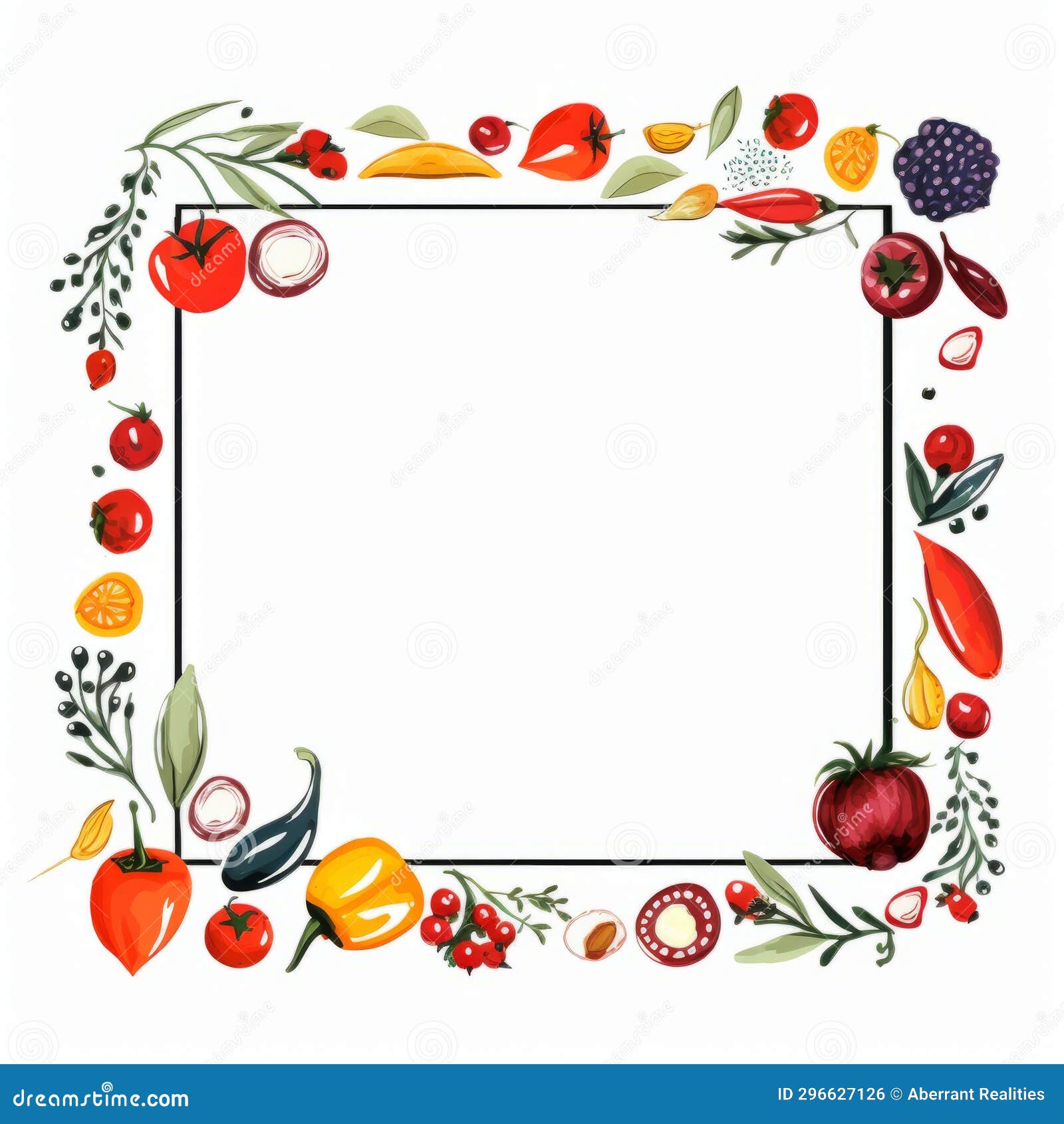 A Square Frame with Vegetables and Fruits on it Stock Illustration ...