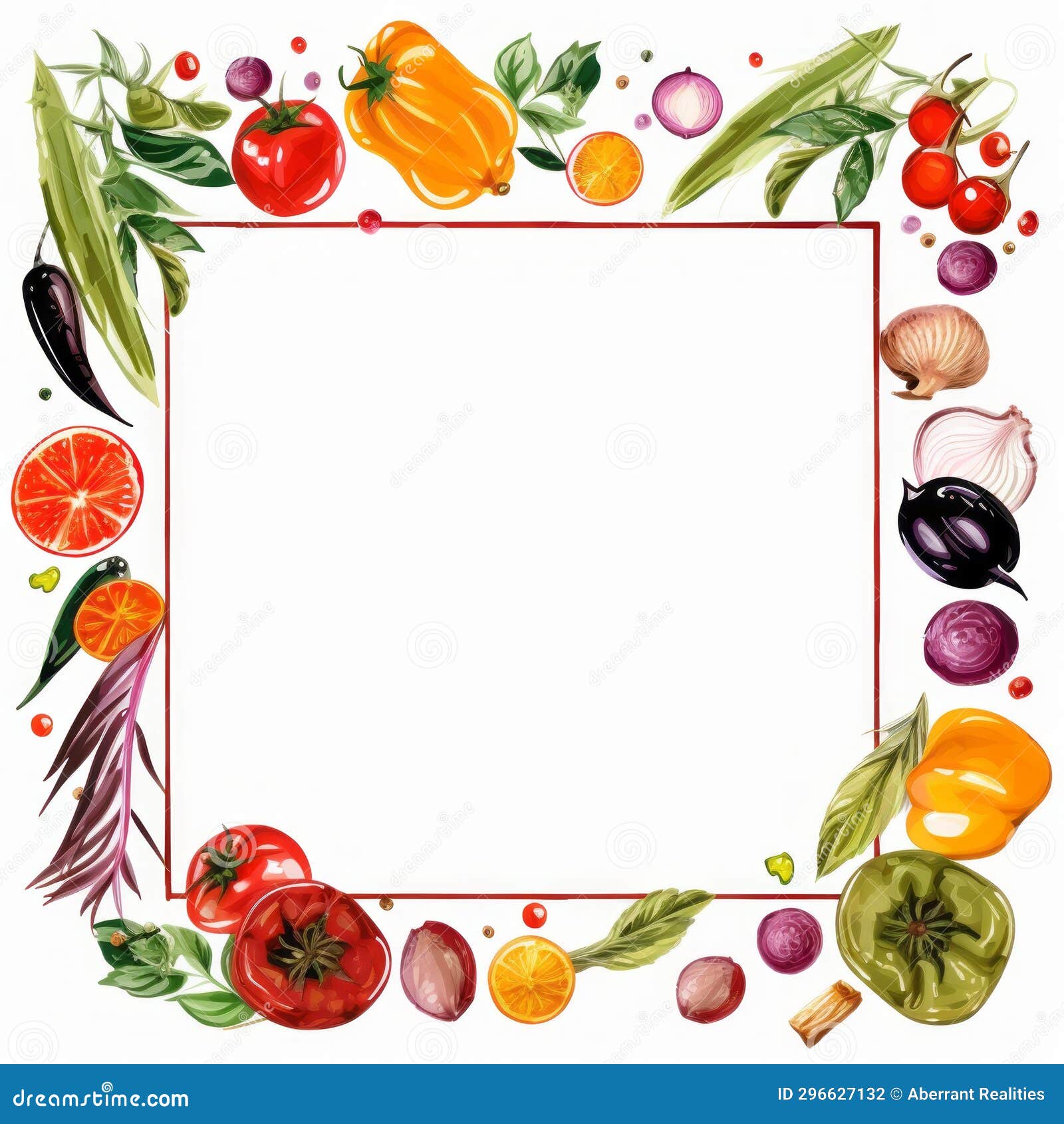 A Square Frame with Vegetables and Fruits on it Stock Illustration ...