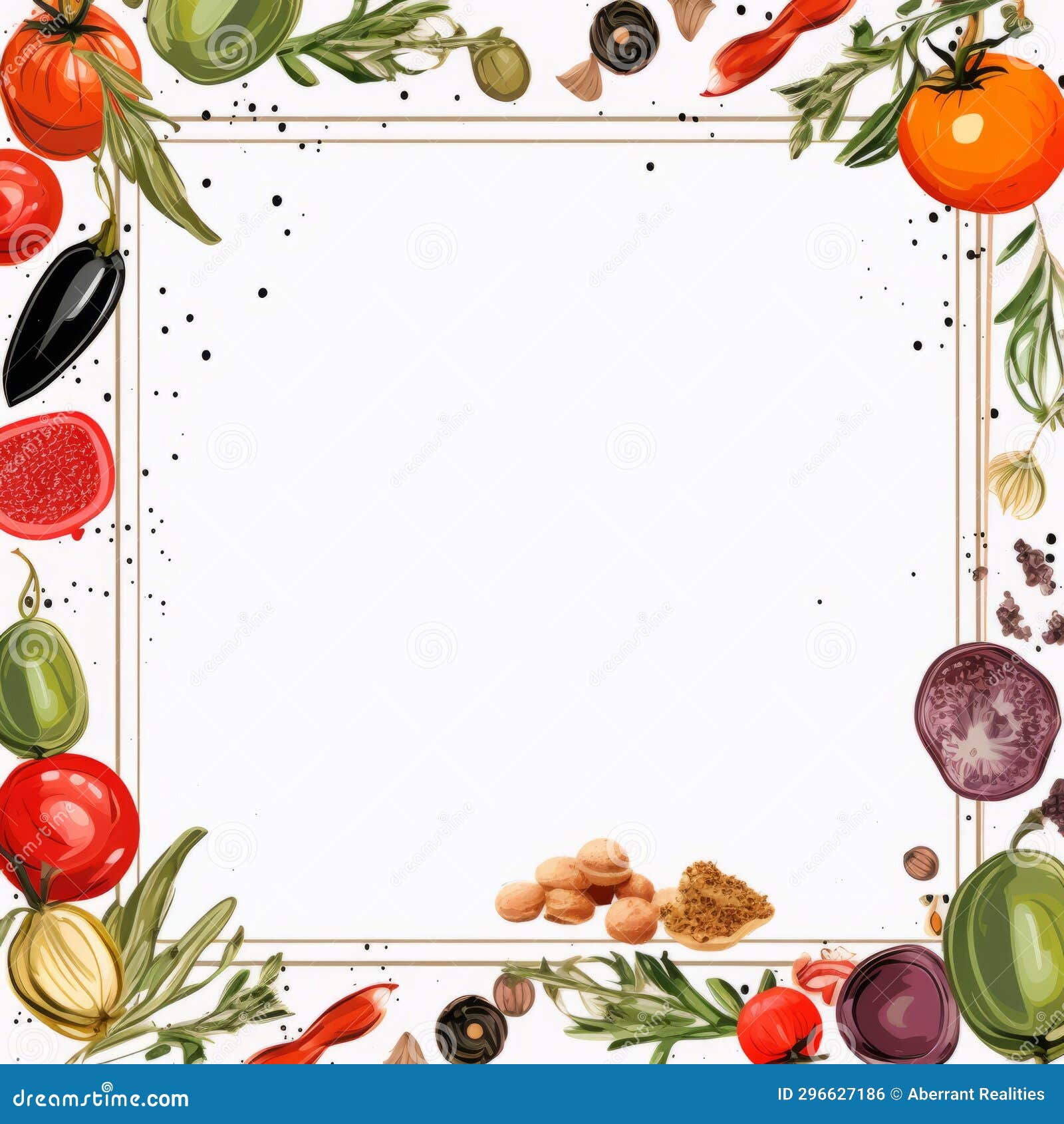 A Square Frame with Vegetables and Spices on a White Background Stock ...