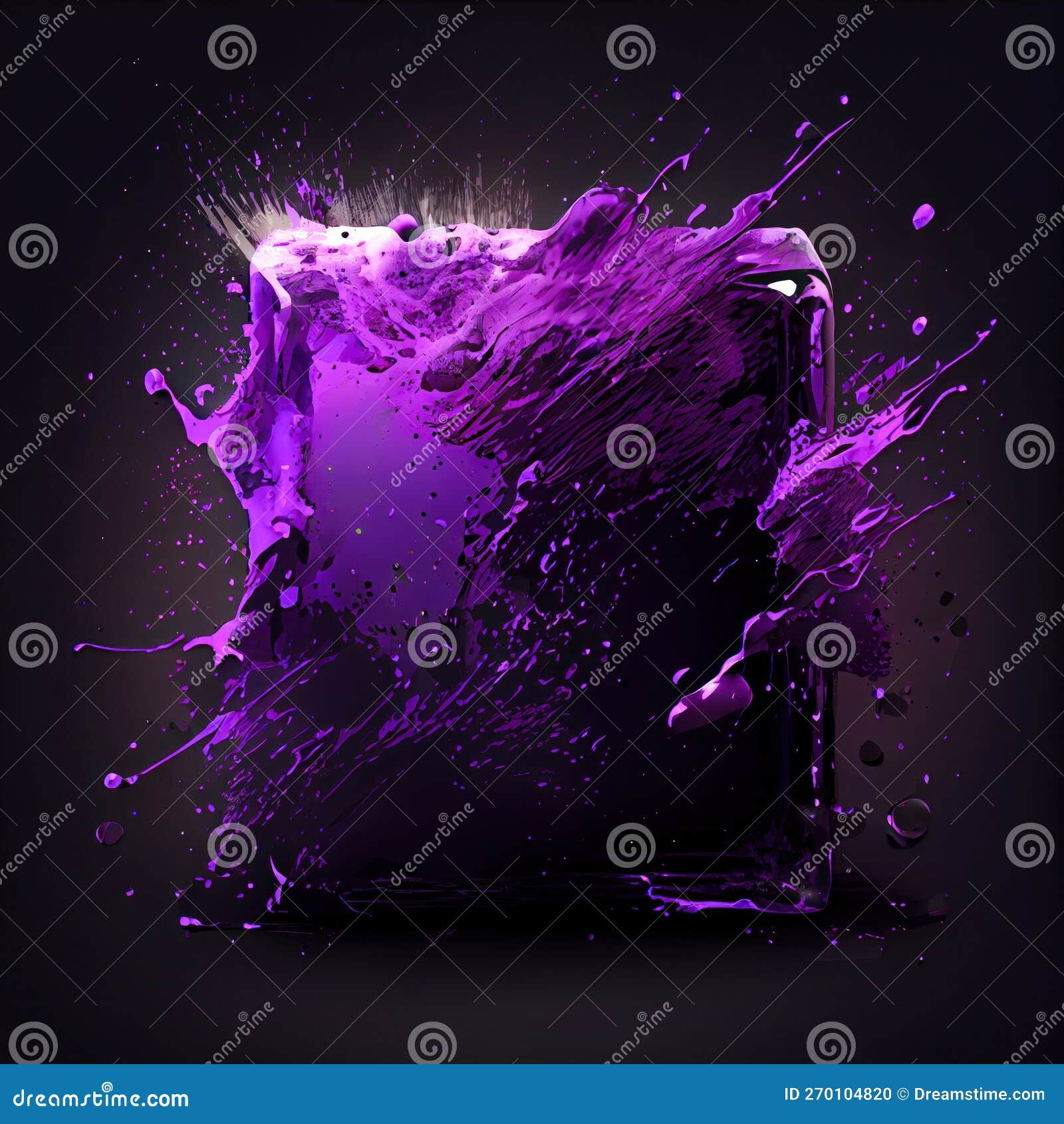 A Square Frame with Violet Paint Splashes on Black Background. Stock ...