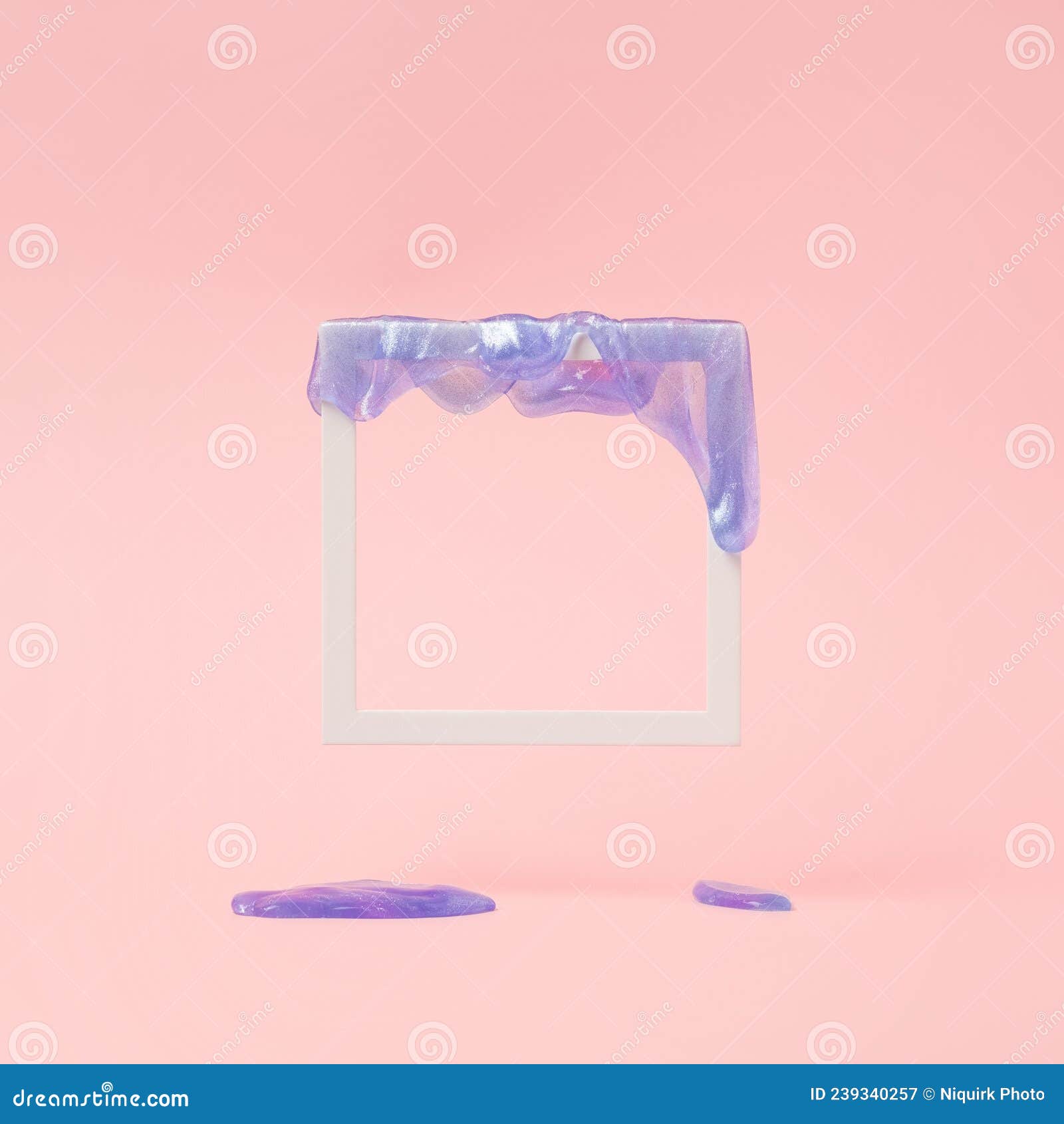Square Frame with Violet Slime Dripping on a Light Pink Background ...