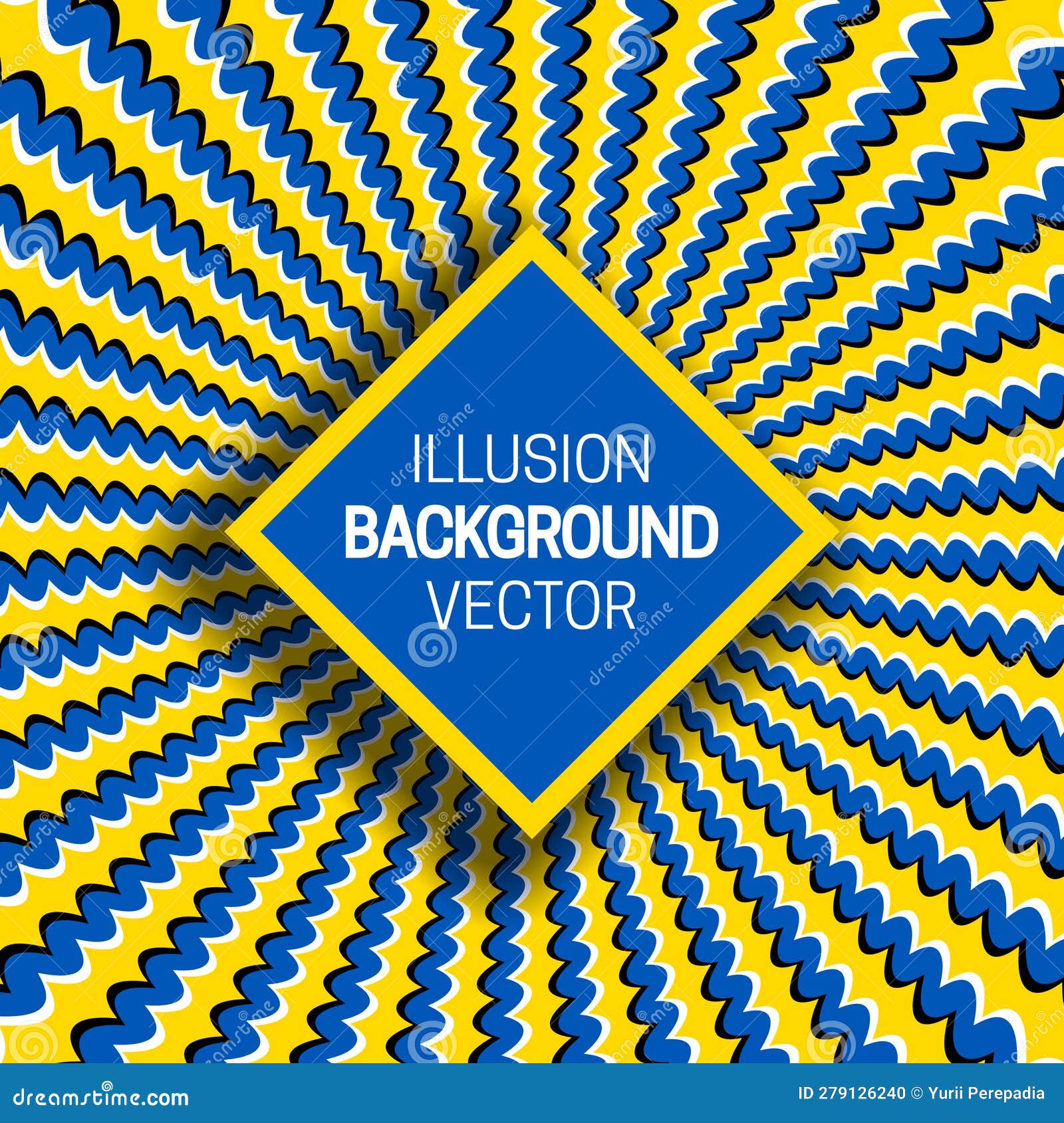 Square Frame on Yellow Blue Optical Illusion Hypnotic Background of ...