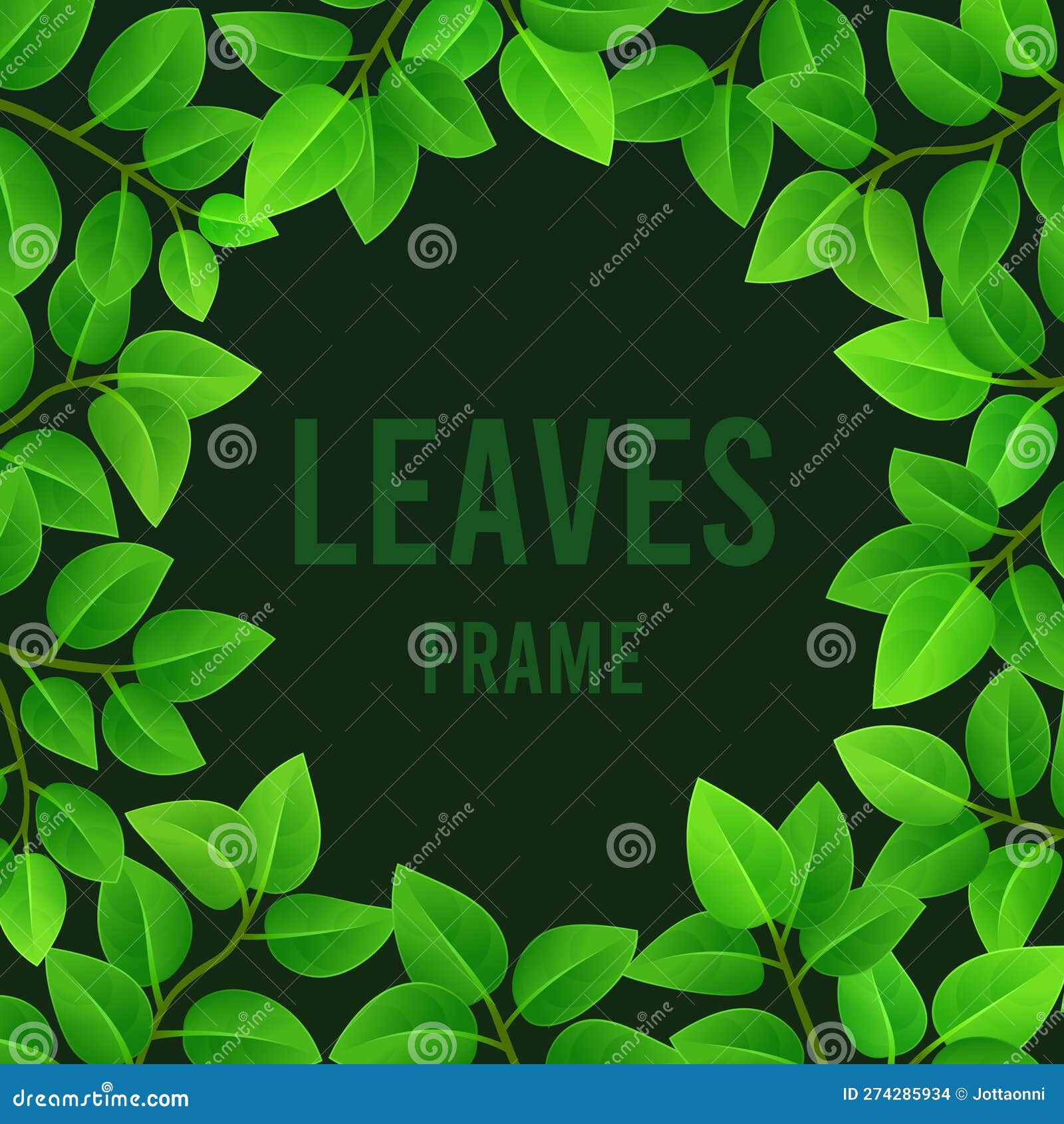 Square Frame of Young Green Leaves with an Oval Opening on a Dark ...
