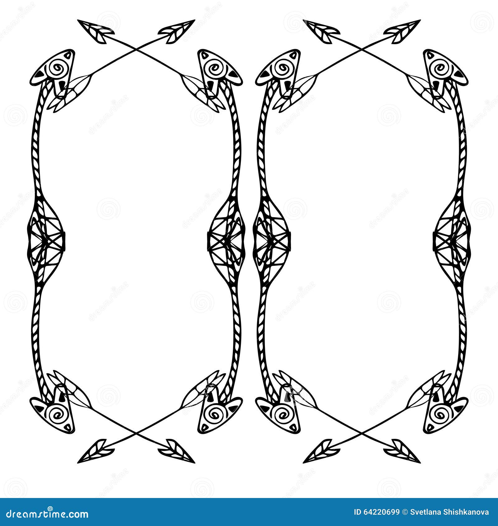 Square Frames of Ethnic Arrows. Hand-drawn Black Arrows. Stock Vector ...