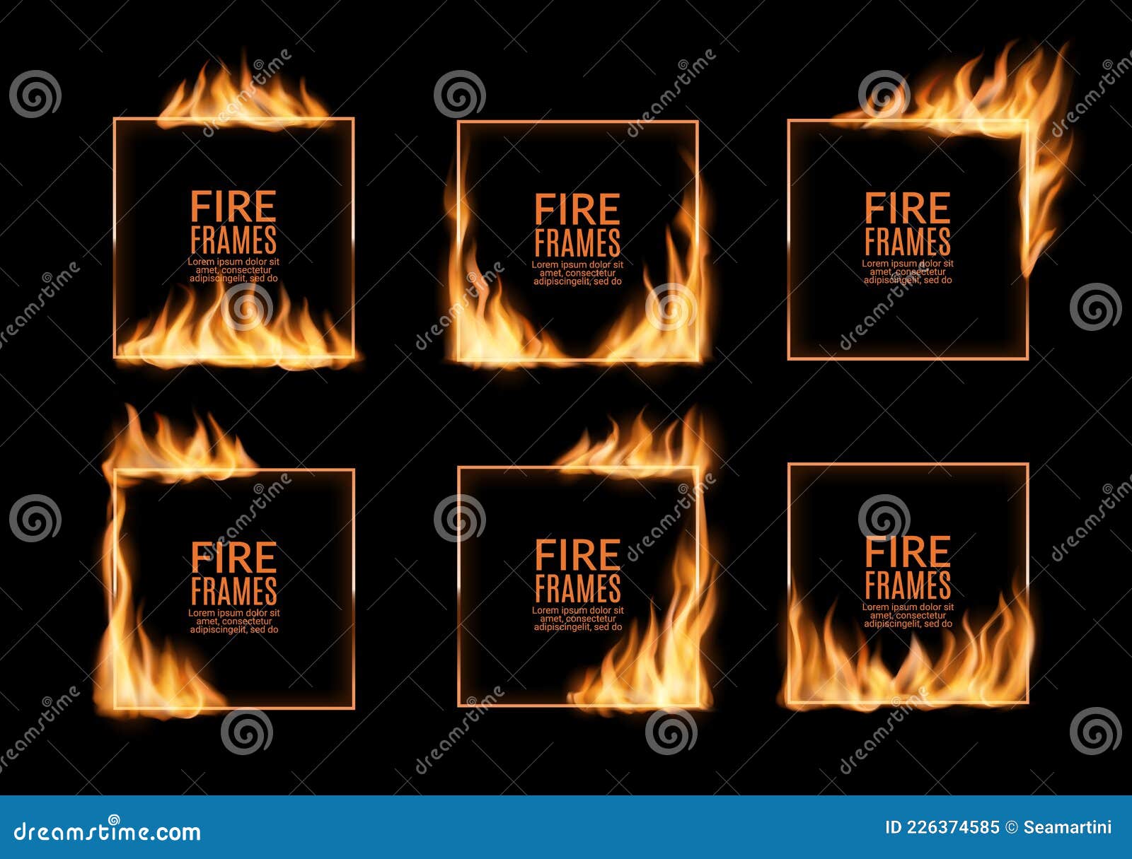 Square Frames, Fire Flames, Vector Burning Borders Stock Vector ...