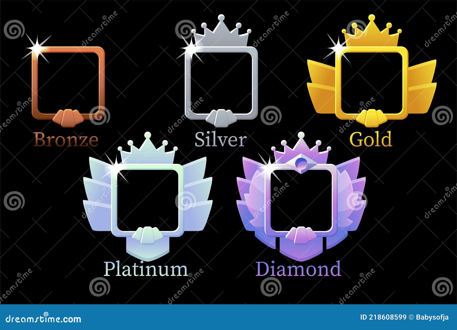 Square Frames Game Rank, Gold, Silver, Platinum, Bronze, Diamond Avatar ...
