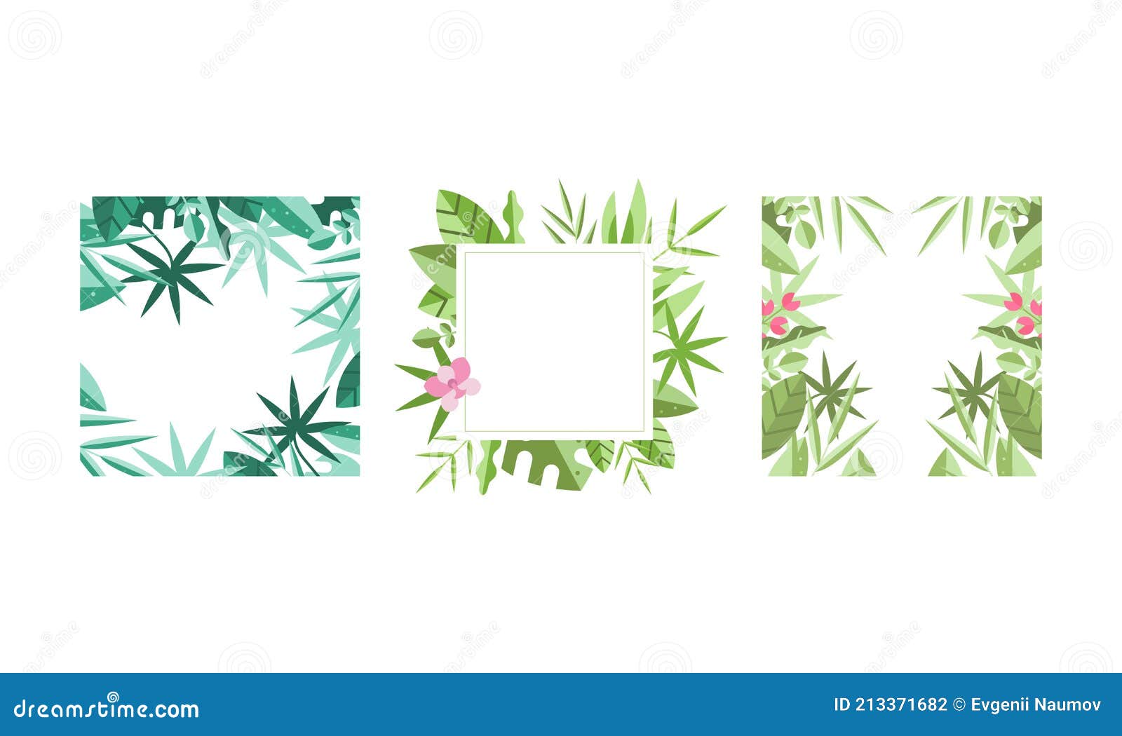 Square Frames with Green Leaves Around Border Vector Set Stock Vector ...