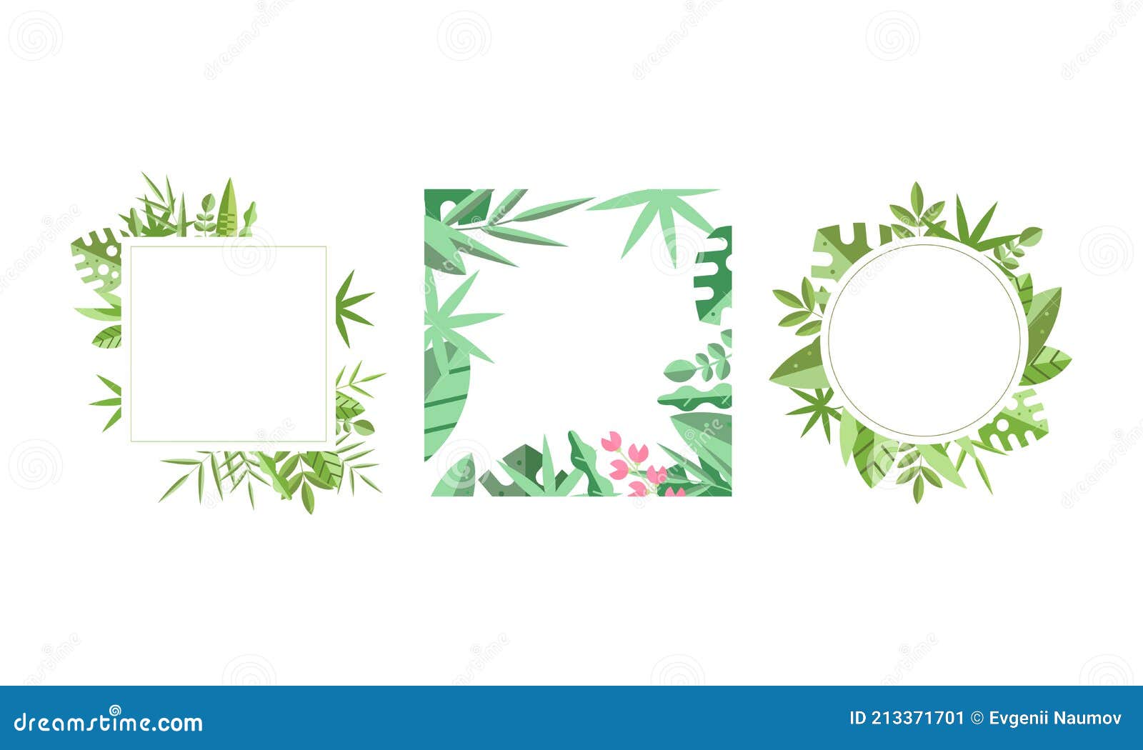 Square Frames with Green Leaves Around Border Vector Set Stock Vector ...