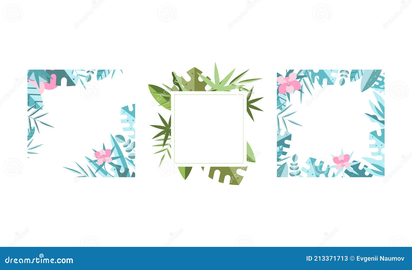 Square Frames with Green Leaves Around Border Vector Set Stock Vector ...