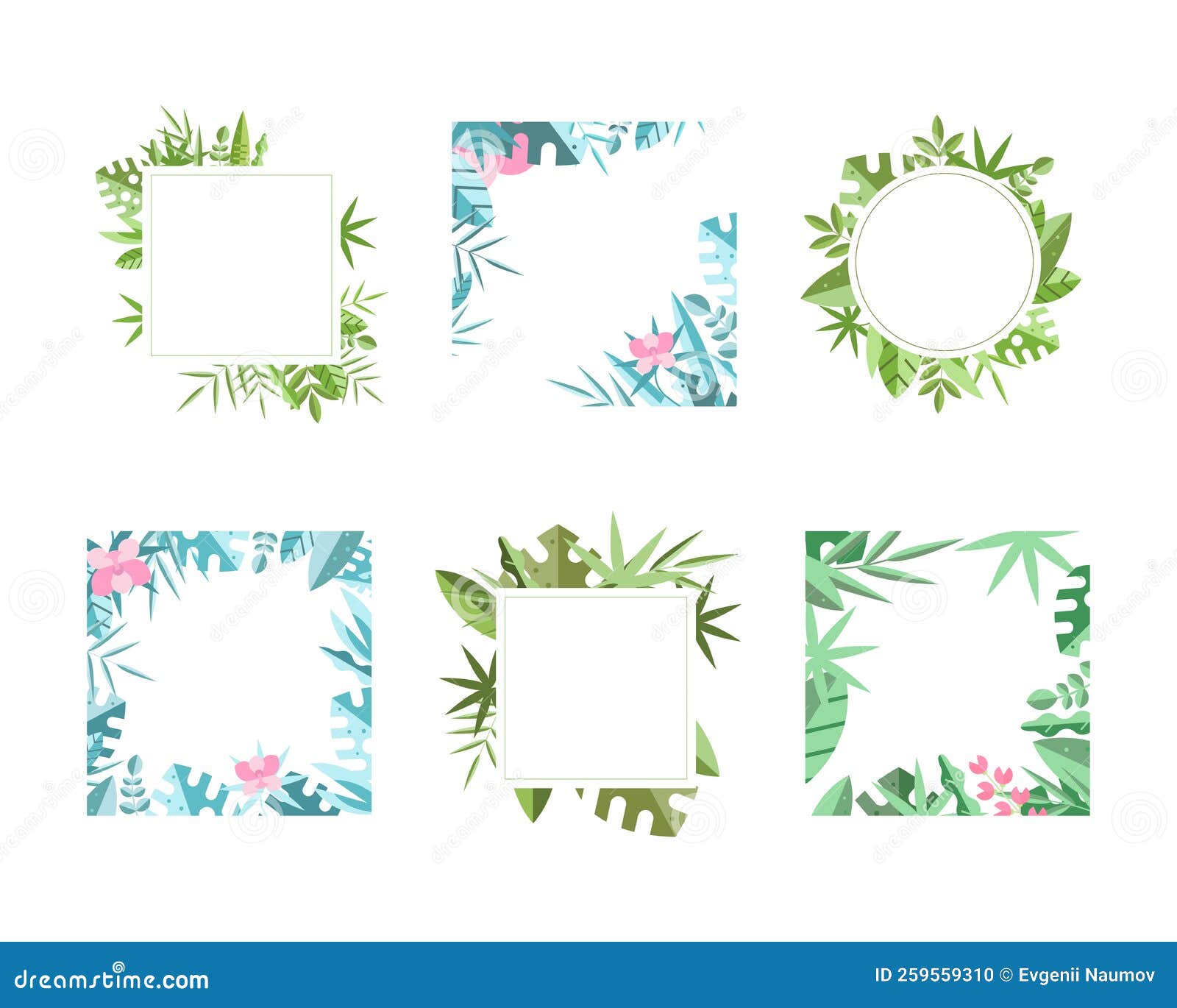 Square Frames with Green Leaves Around Border Vector Set Stock Vector ...