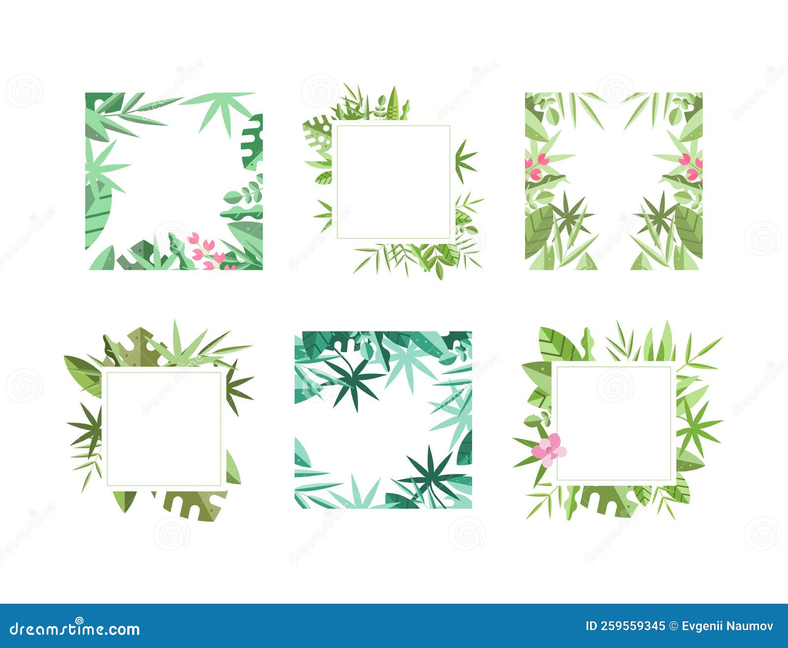 Square Frames with Green Leaves Around Border Vector Set Stock ...
