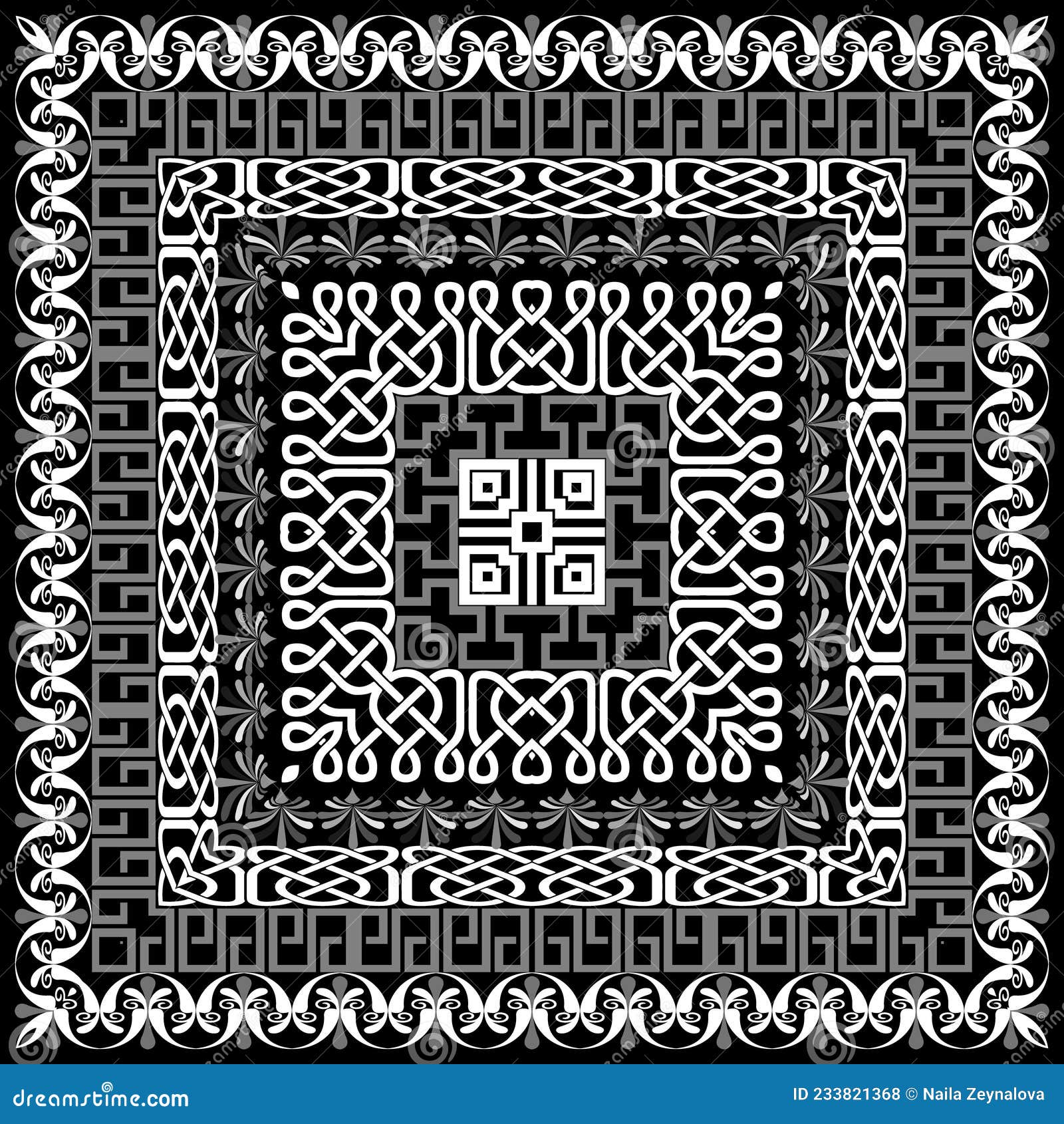 Square Frames. Monochrome Greek and Celtic Style Square Pattern. Black ...