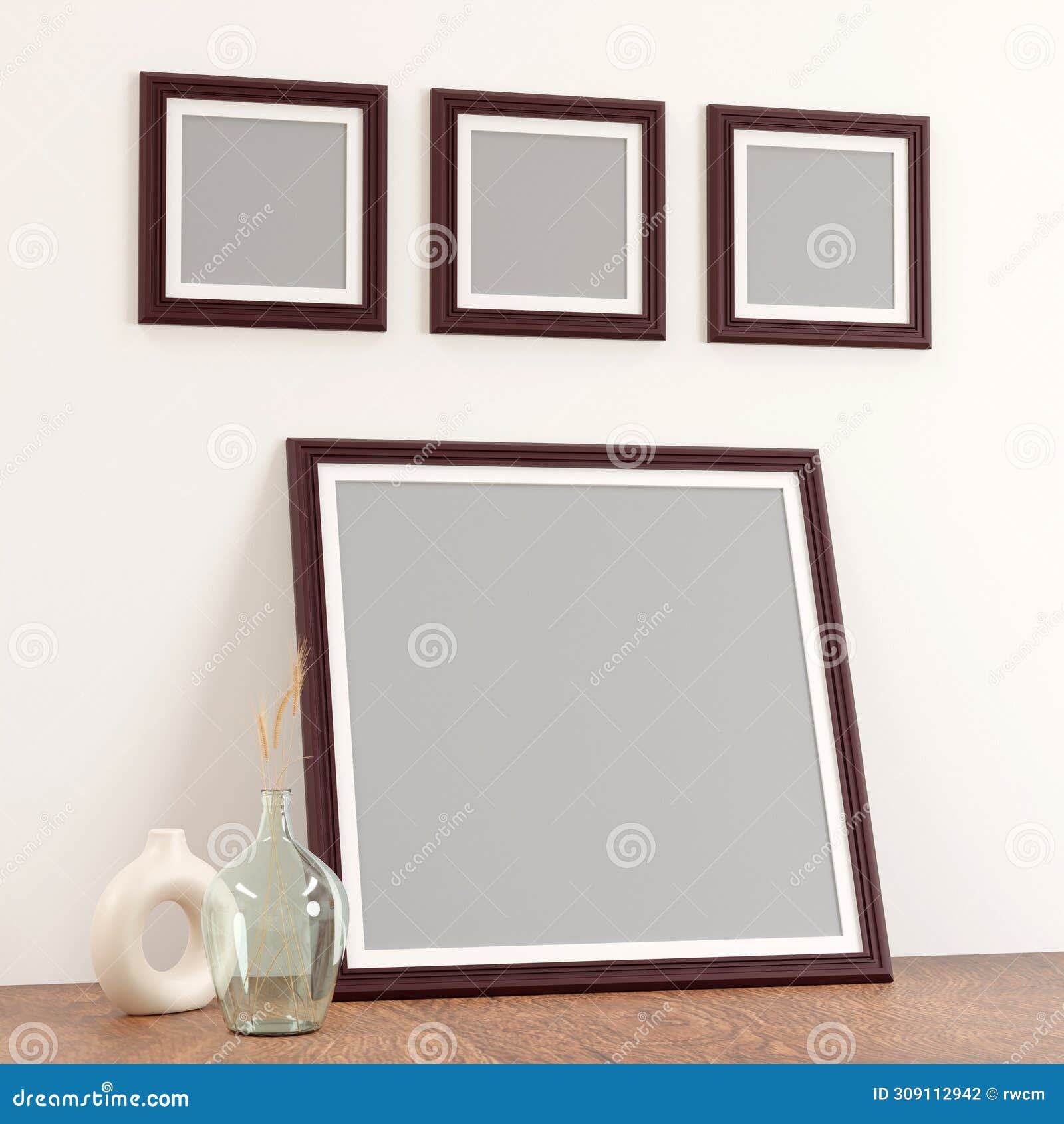 Three Square Frames on the Wall Stock Illustration - Illustration of ...