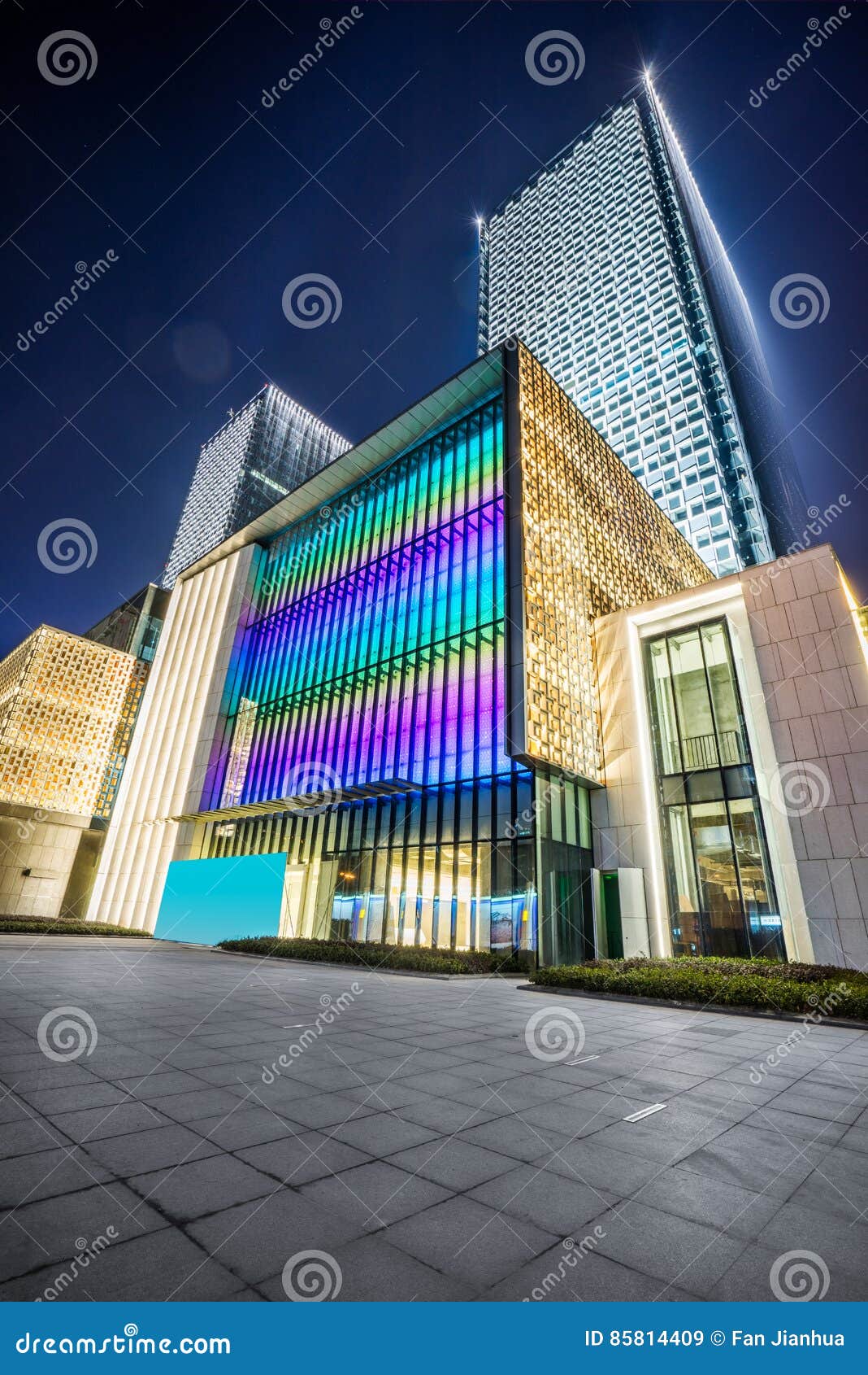 Square Front of Modern Office Buildings Stock Image - Image of ...