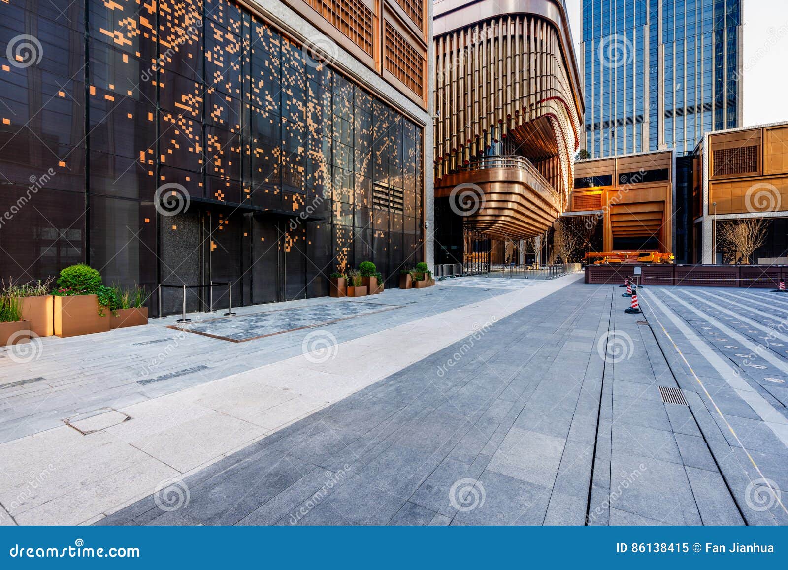 Square Front of Modern Office Buildings Stock Image - Image of light ...