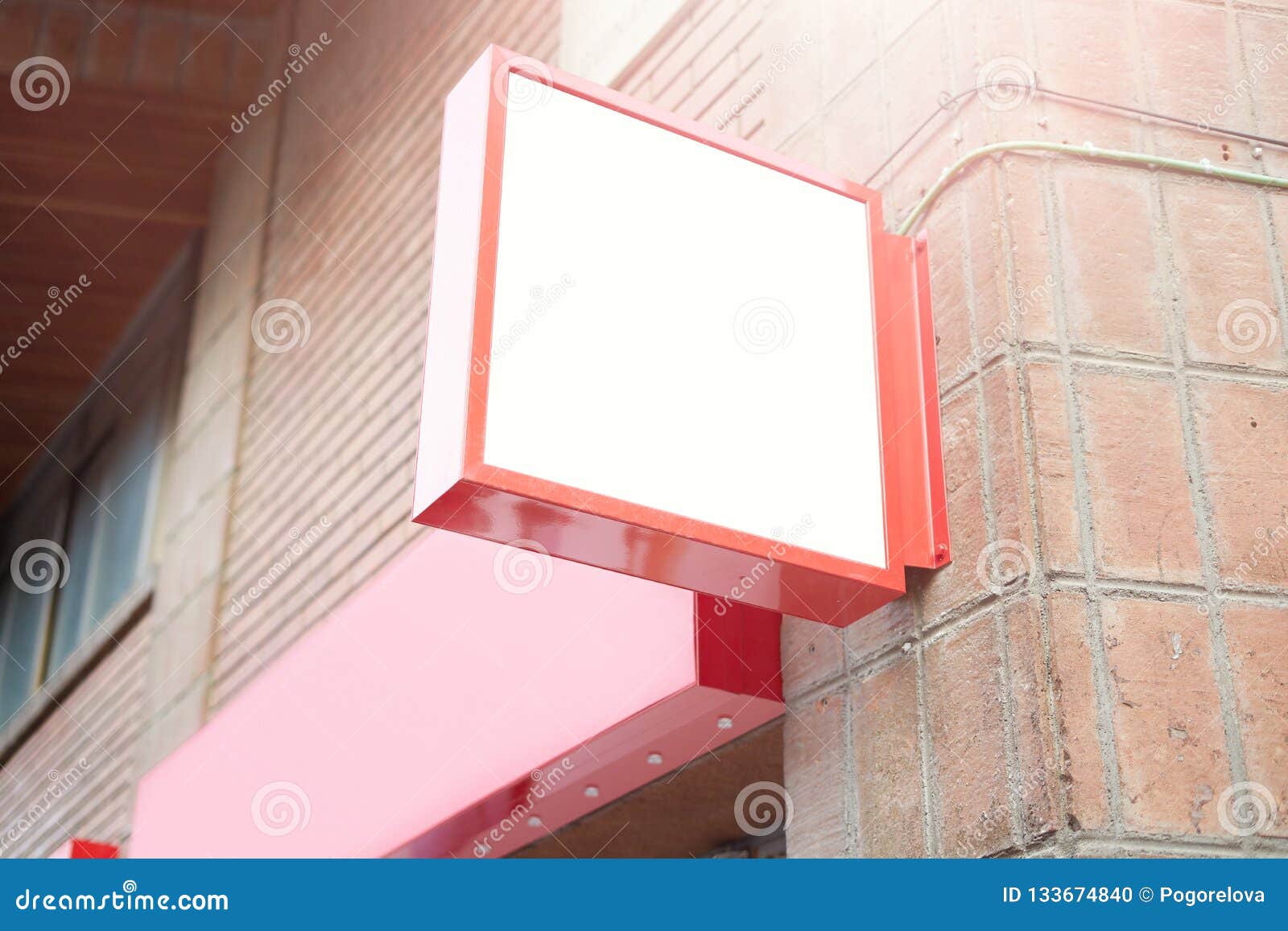 Square Front Store Signboard Mock-up on Building Wall Outdoor. Stock ...