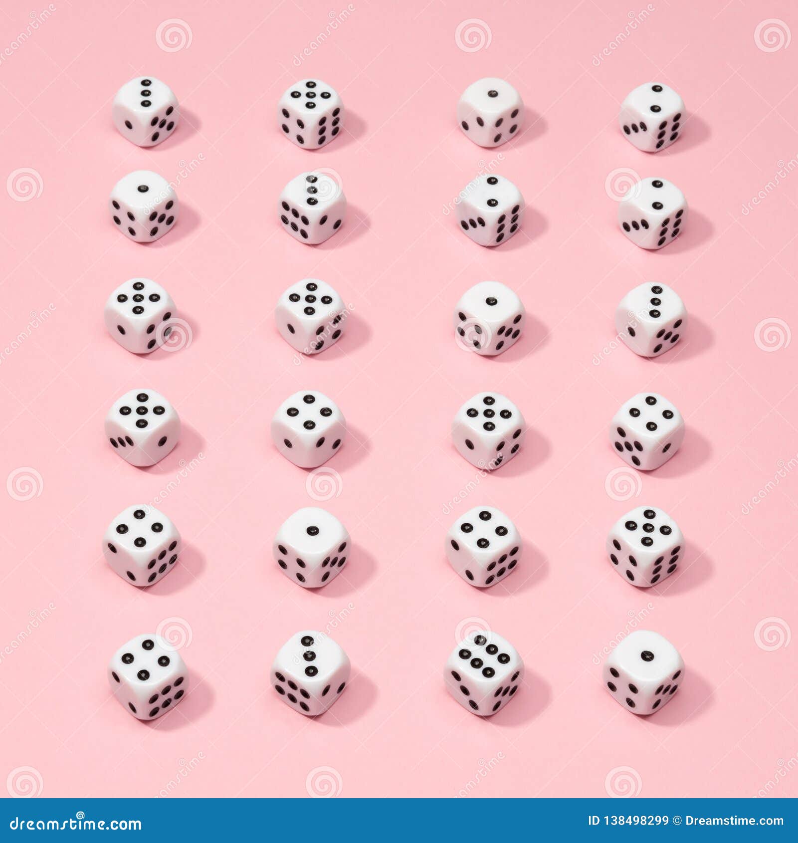 Square Gaming Dice Pattern on Pink Background in Flat Lay Style Stock ...