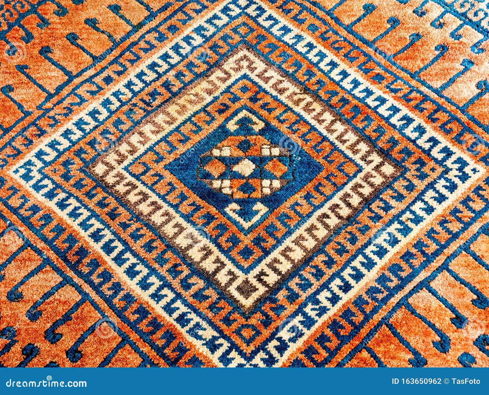 Square Geometric Pattern of Oriental Persian Carpet in Mainly Red and ...