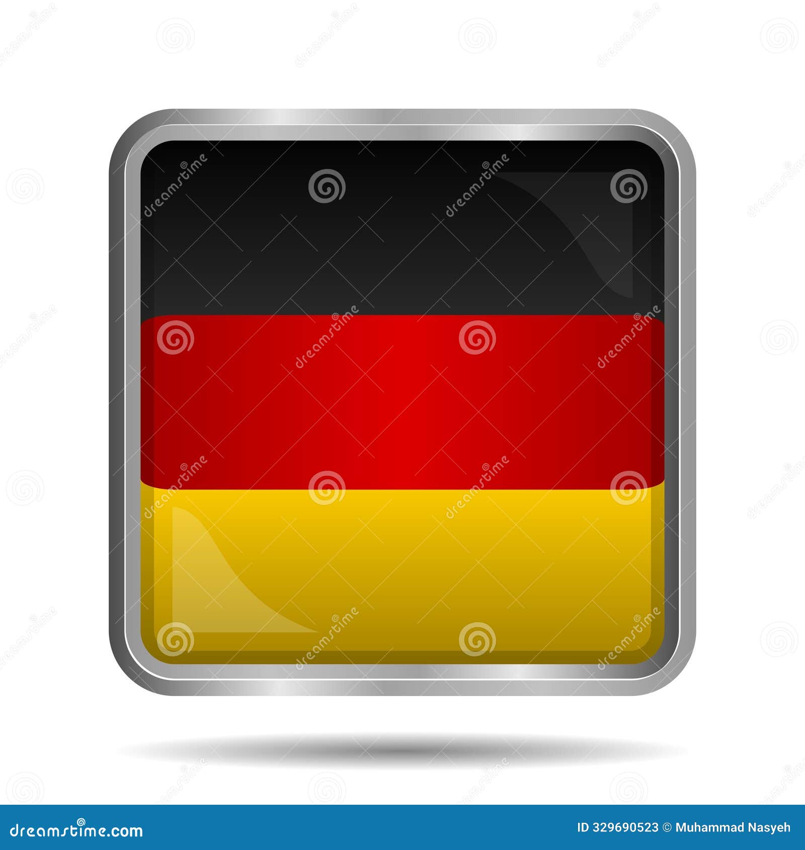 Square Germany Flag Button with Elegant Silver Frame, Premium and Shiny ...