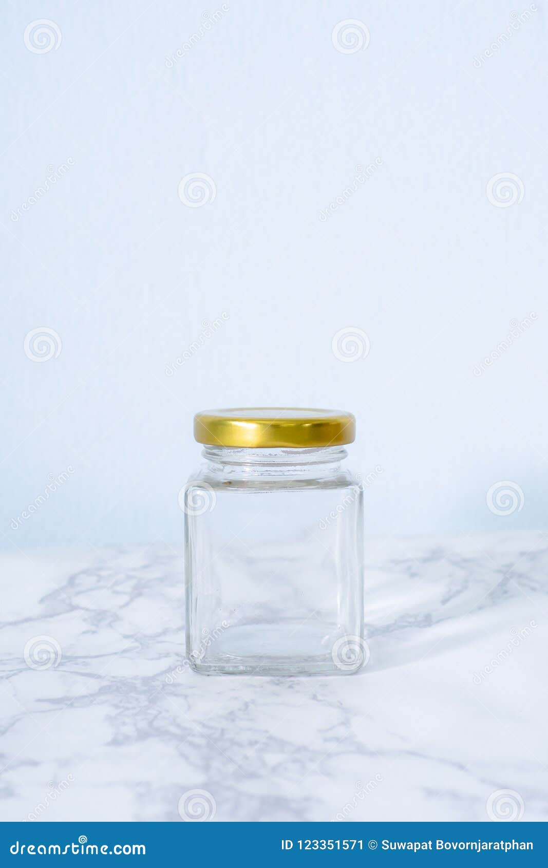 Square Glass Jars Gold Lid Packaging. Stock Image - Image of bright ...