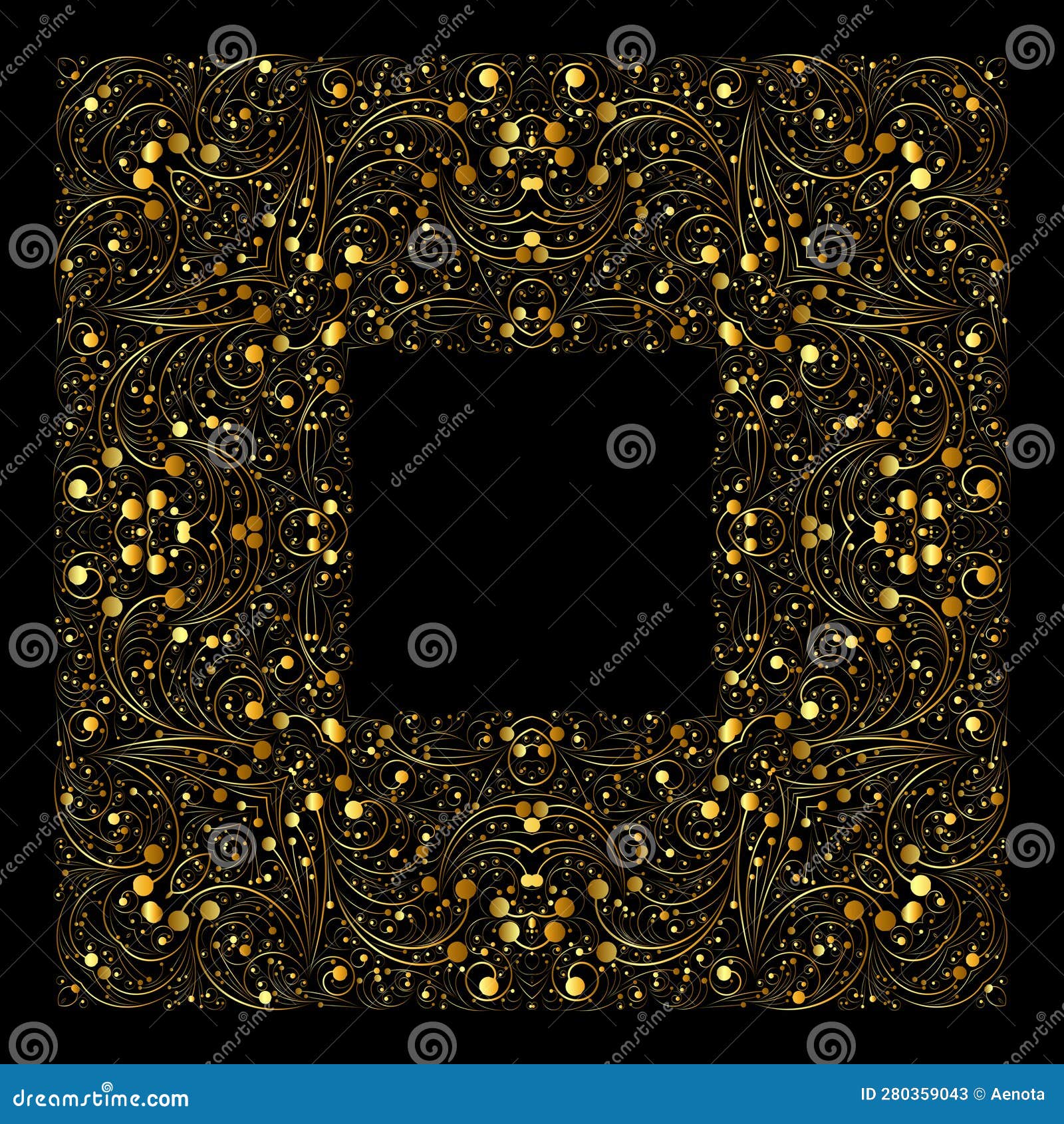 Square Gold Curl Vector Frame Stock Vector - Illustration of foursquare ...