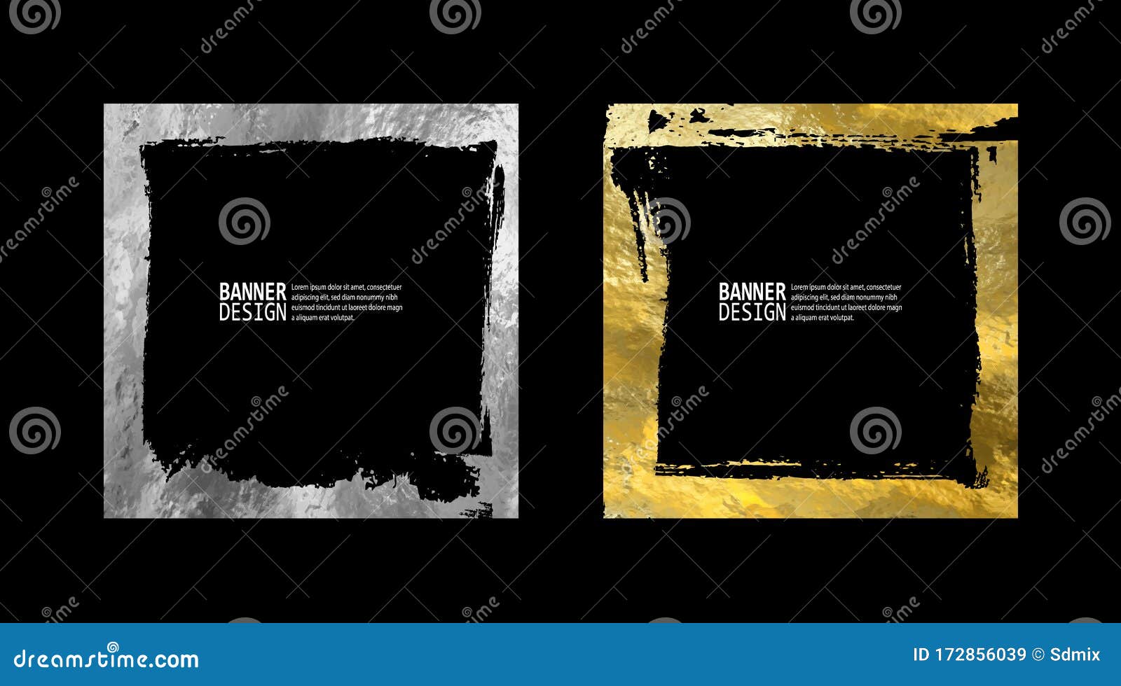 Square Golden Silver Frame Set on a Black Background Stock Vector ...