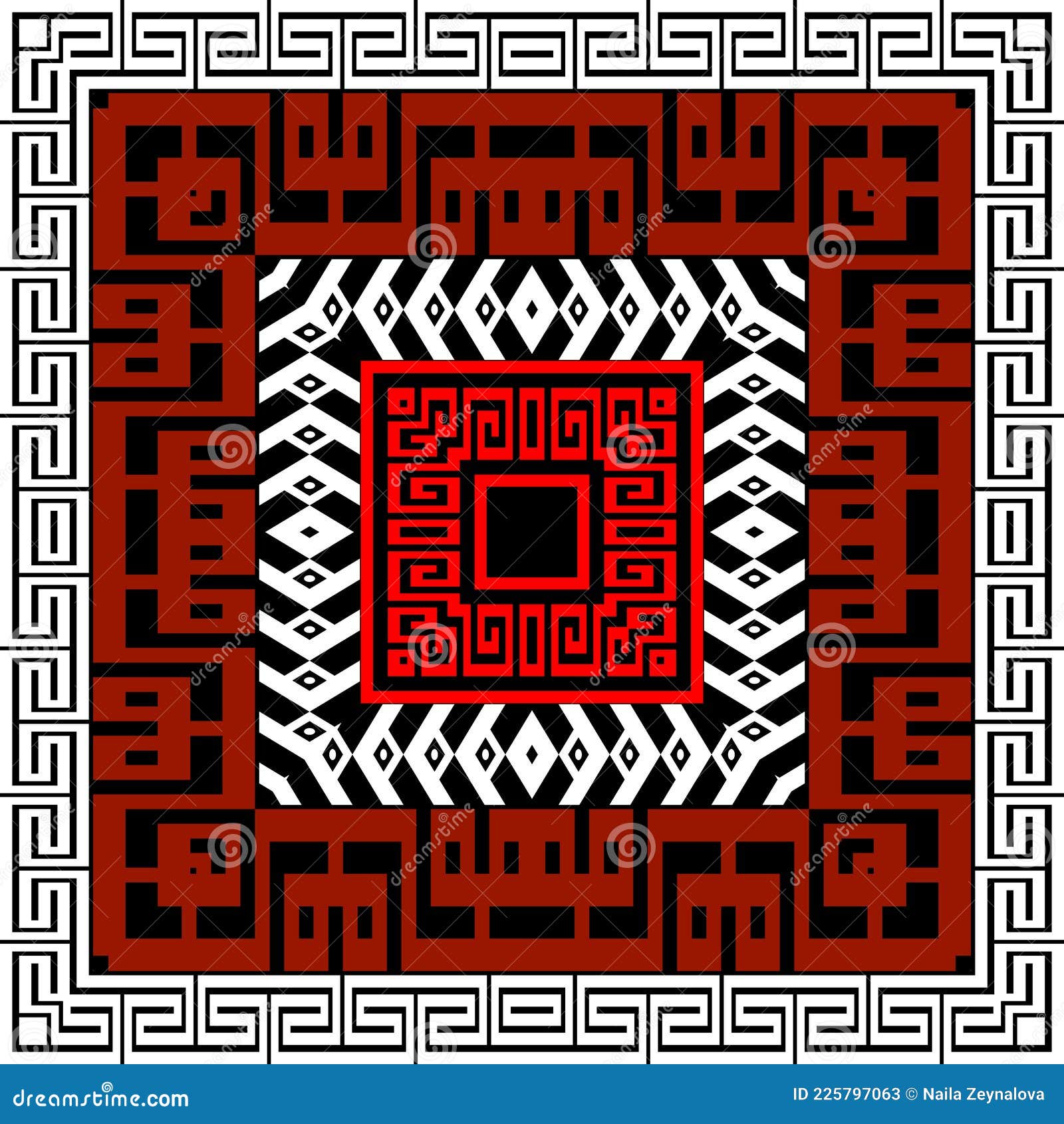 Square Greek Frames Seamless Pattern. Vector Black White Red Greek ...
