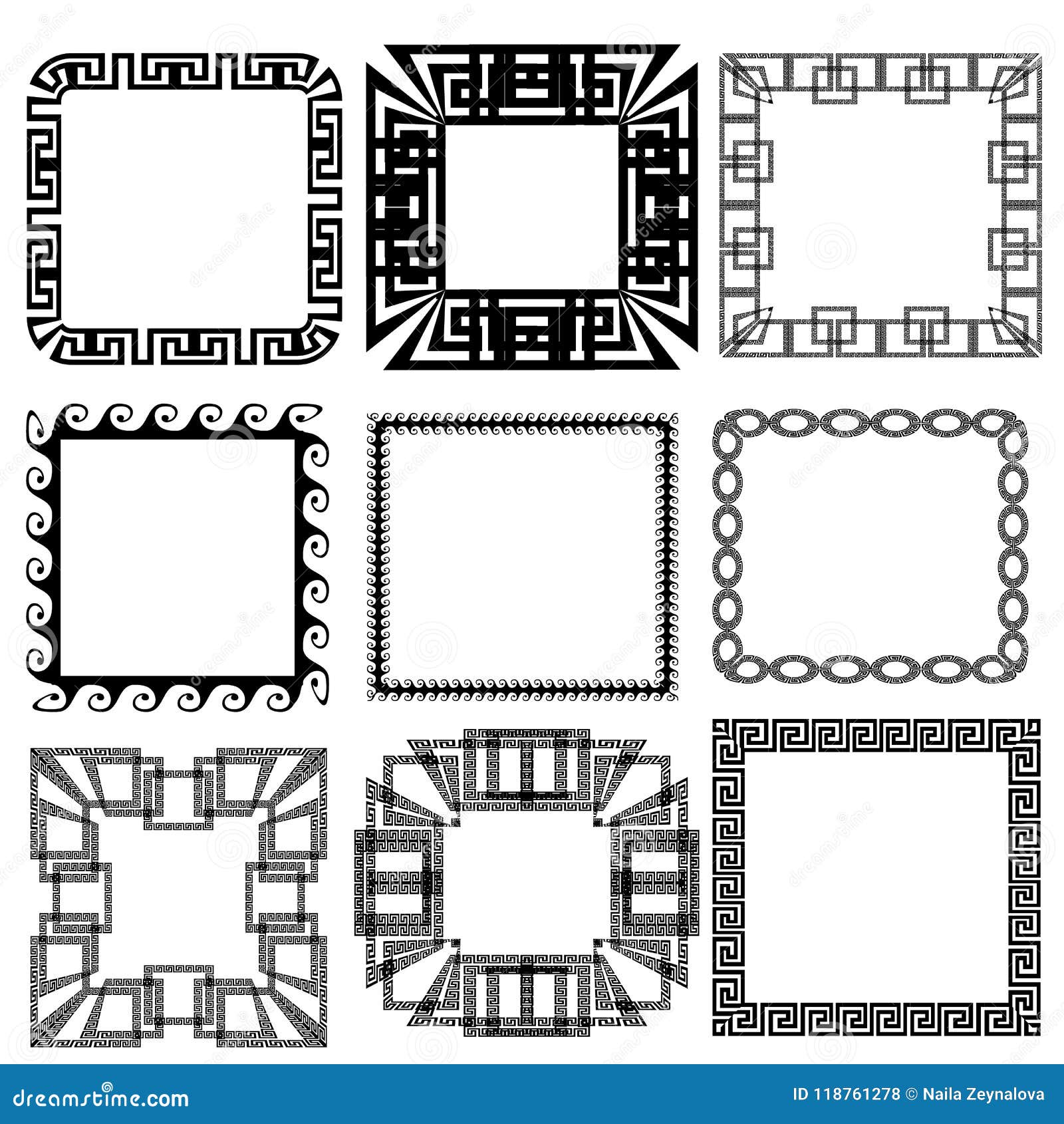 Square Greek Key Meander Border Frame Patterns Set. Stock Vector ...