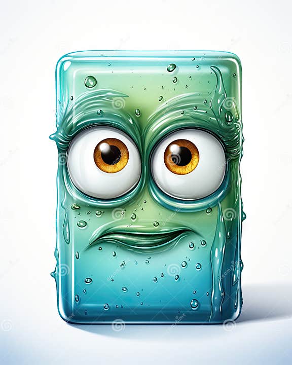 A Square Green Object with Eyes and a Sad Expression on it. Generative ...