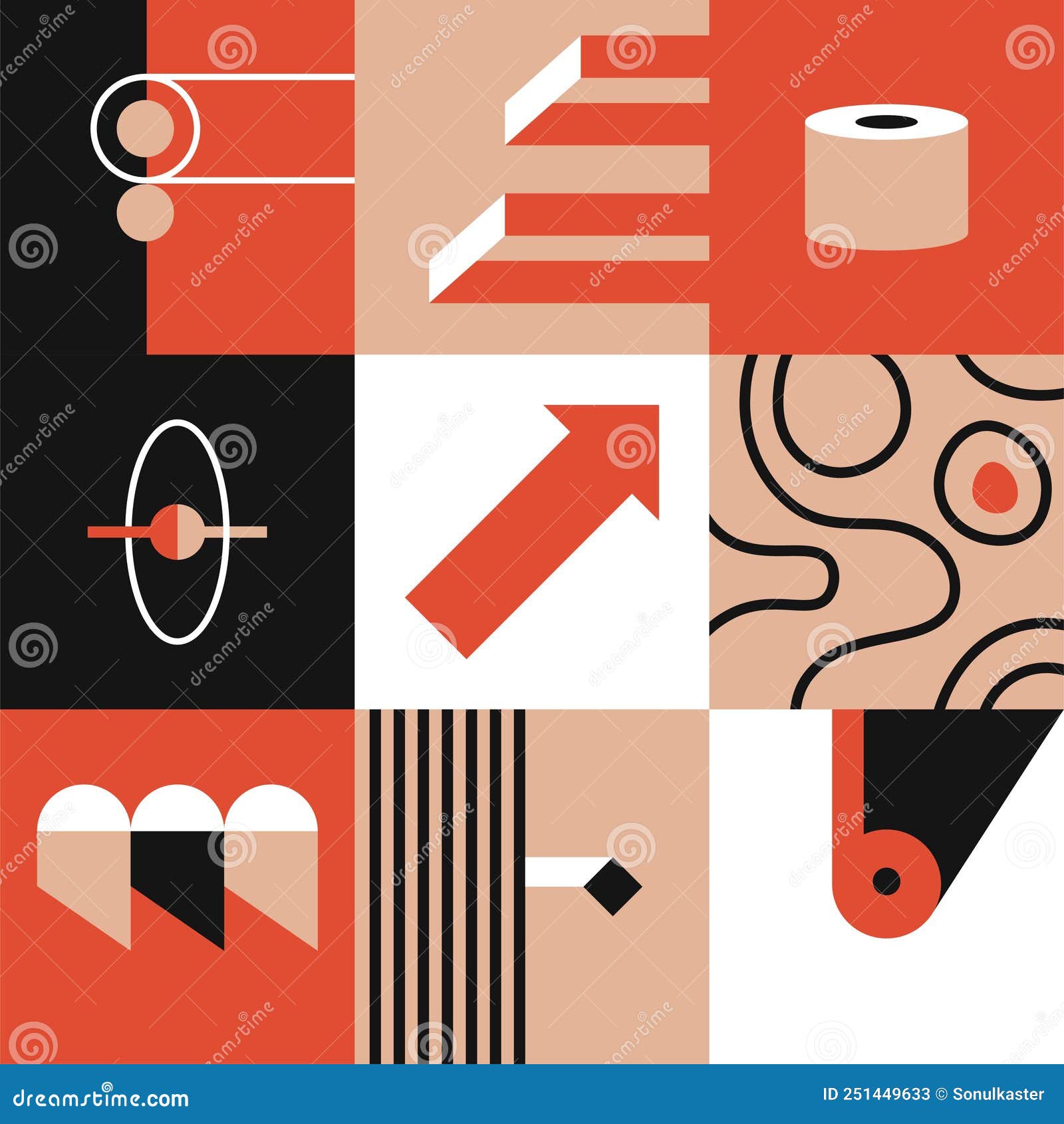 Square Grid with Abstract Shapes and Forms Vector Stock Vector ...