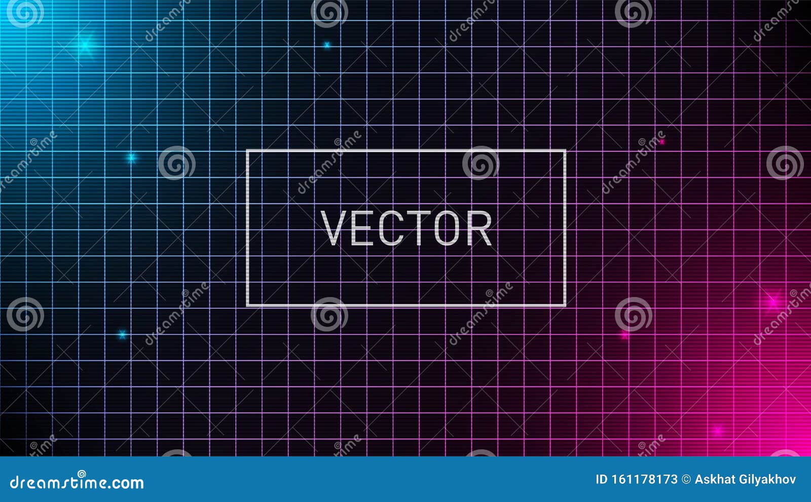 Square Grid Background With Pink And Blue Glows. VHS Effect. Design For ...
