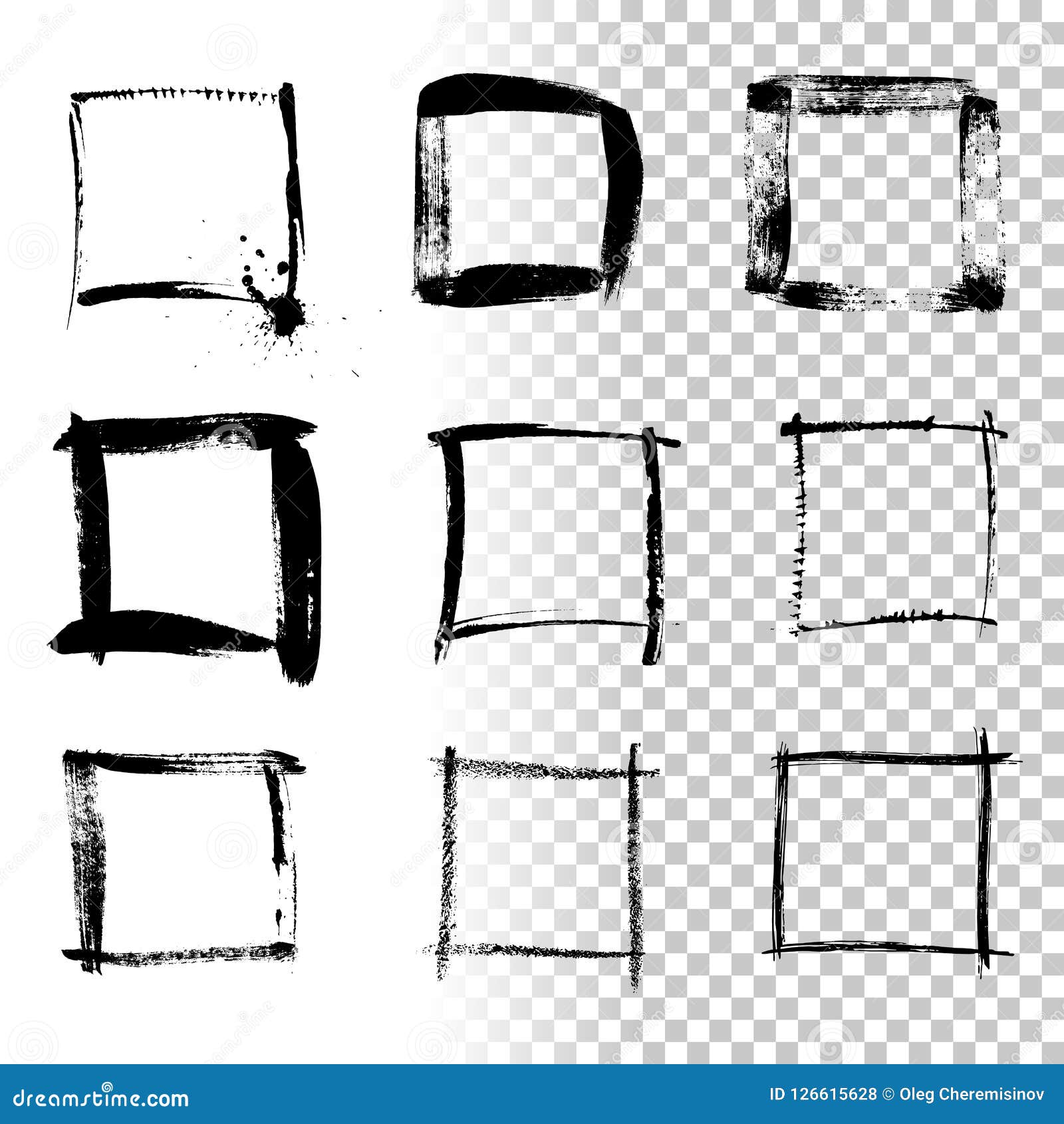 Square Grunge Frames Isolated on Transparent Background. Vector Design ...
